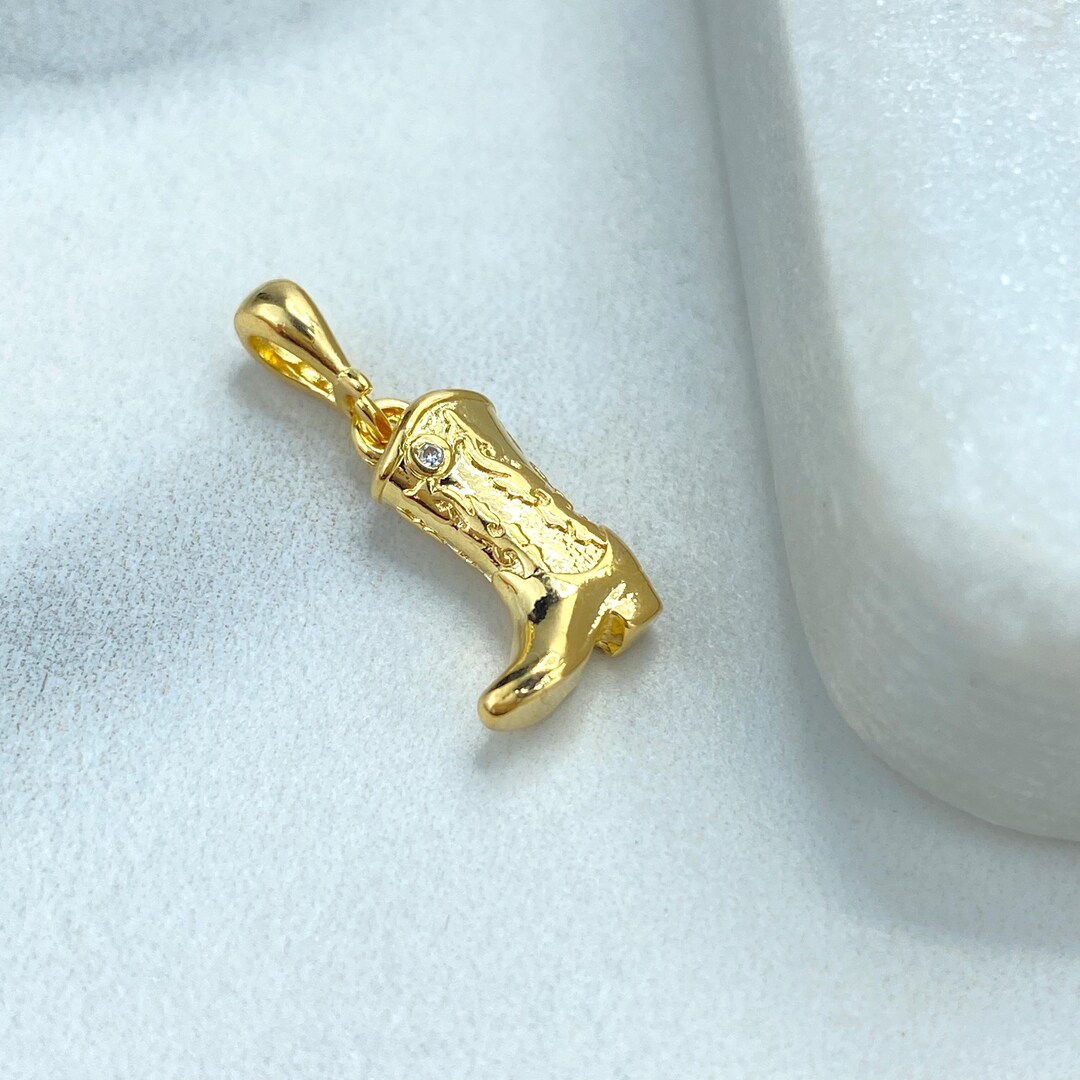18k Gold Filled Cowboy Boot Charm With Detailed Embossing, 3D Cowboy ...