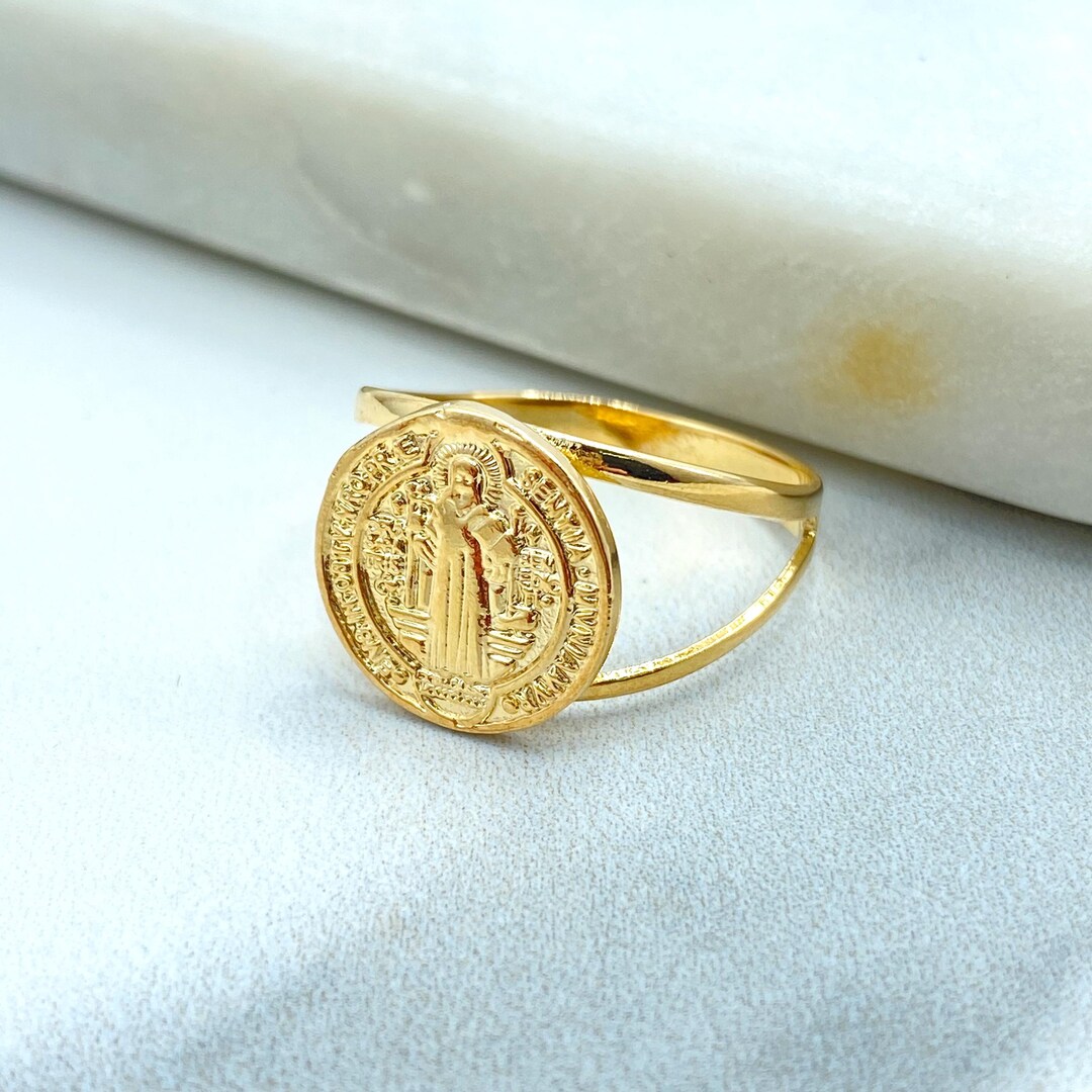 18k Gold Filled Saint Benedict Medal Ring, With Cutout Details, San Benito Medal Ring, Catholic ...
