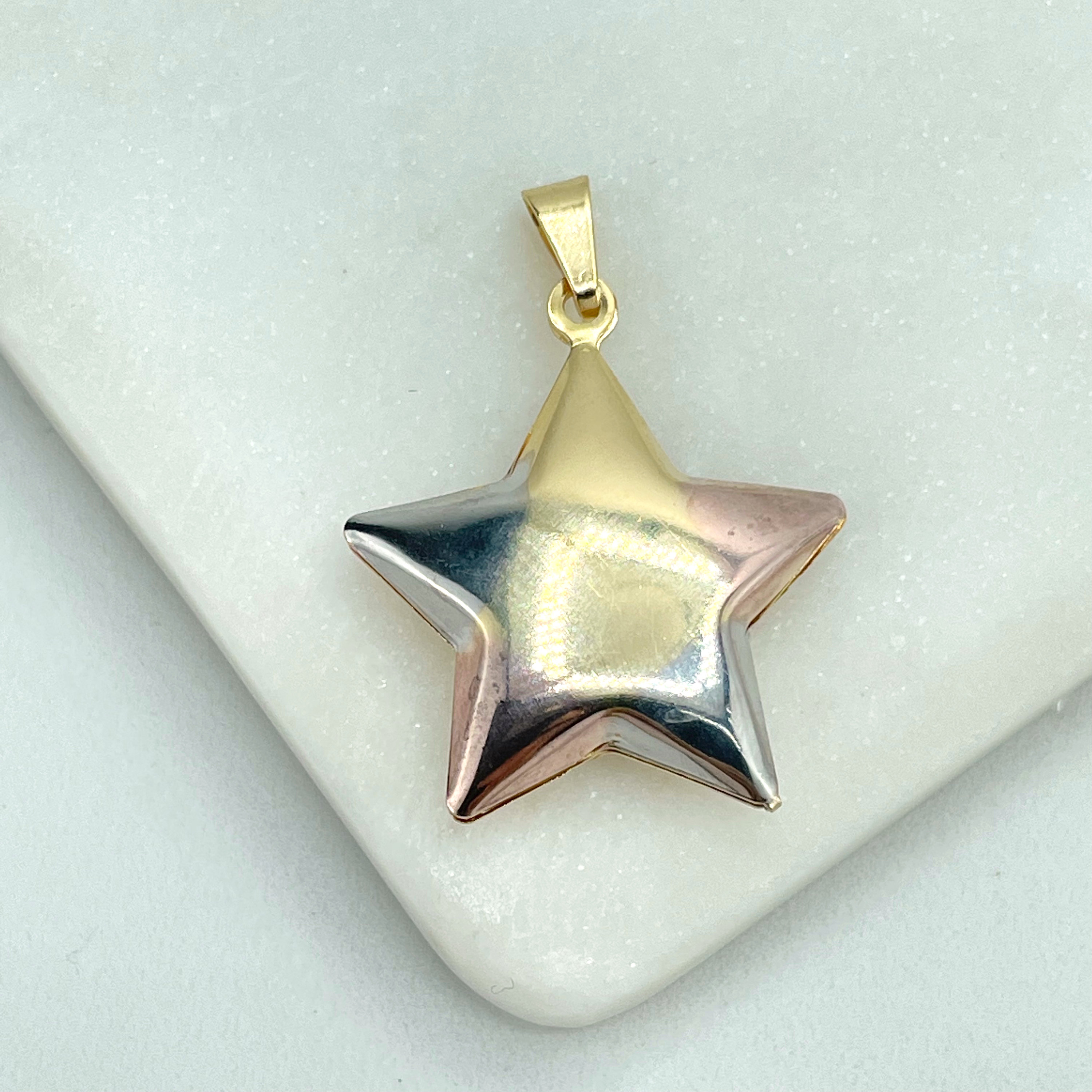 18k Gold Filled 3D Puffed Star Pendant Charm Gold or Three Tones , Star ...