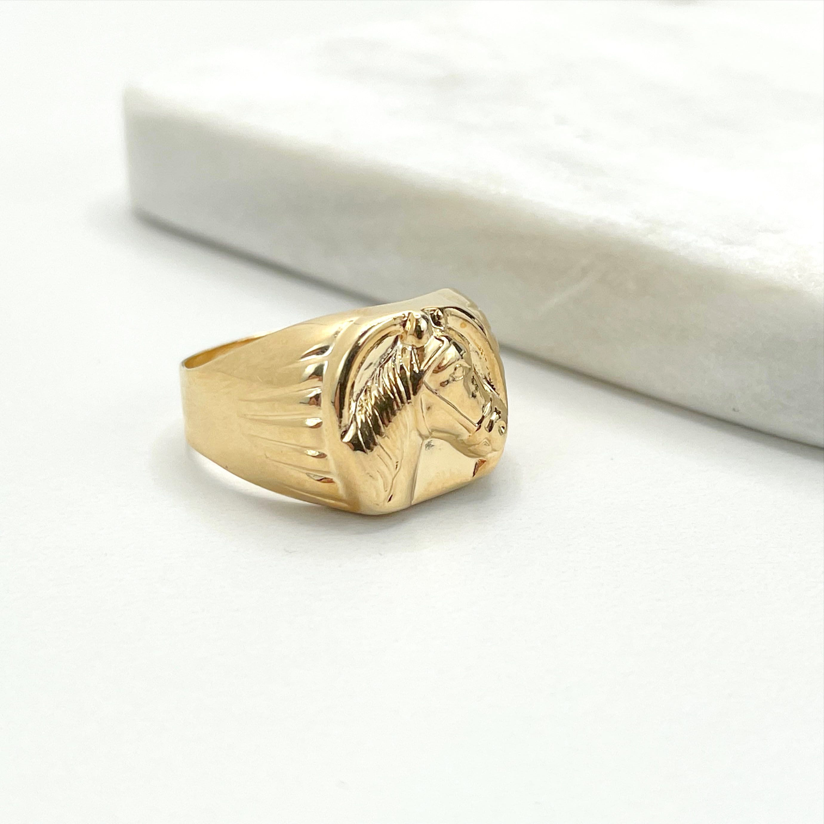 18k Gold Filled Raised Horse Ring, Head Horse Head Ring, Men's Ring ...
