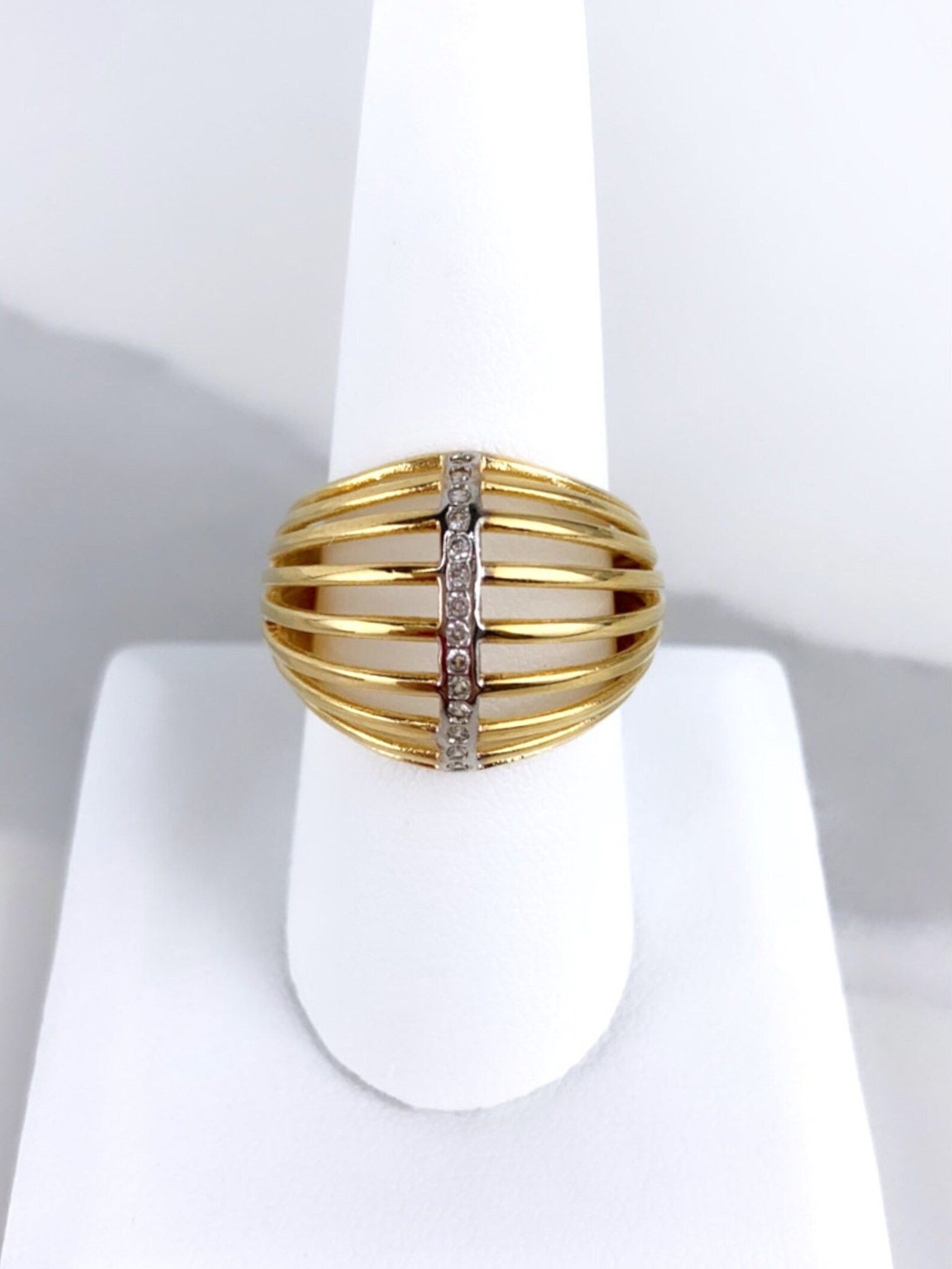 18k Gold Filled Hollow Dome Ring Featuring Cubic Zirconia - Etsy