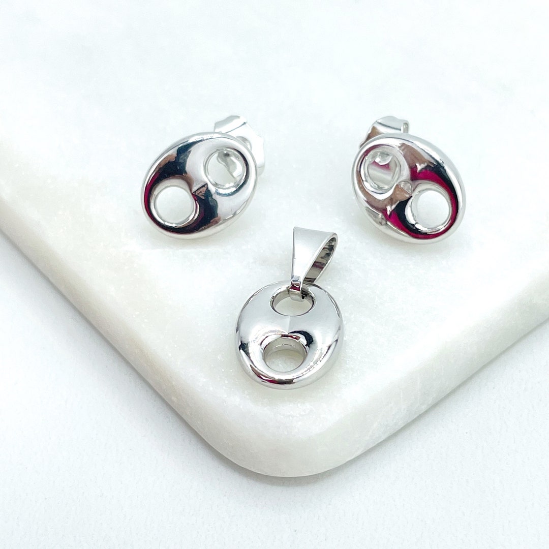 Silver Filled Medium Mariner Anchor, Chunky Link Mariner Stud Earrings ...