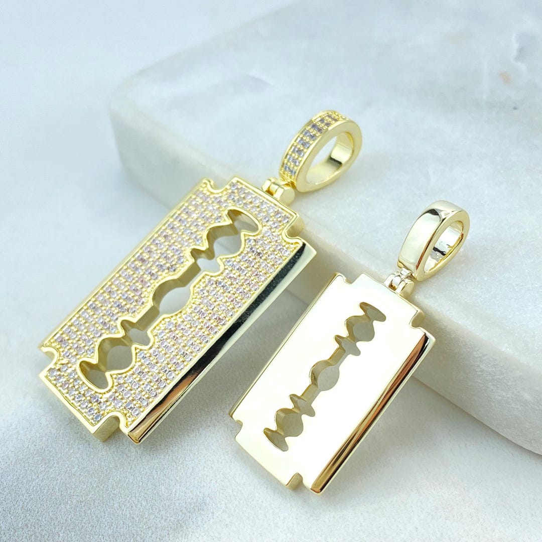 18k Gold Filled Fancy Micro Cubic Zirconia Razor Blade Charms Wholesale ...
