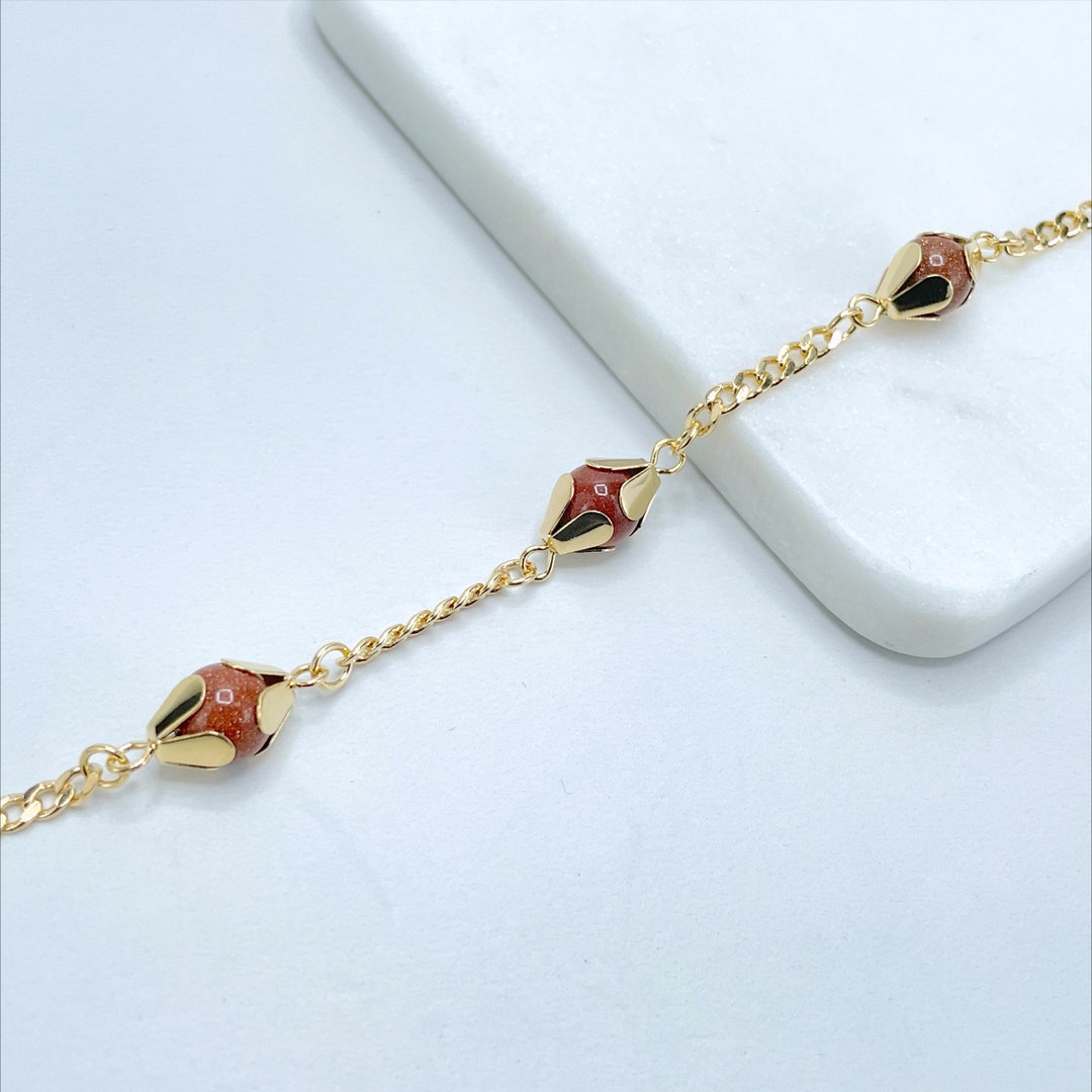 18k Gold Filled 3mm Cuban Link, Venturina Bead, 8 Inches Length ...