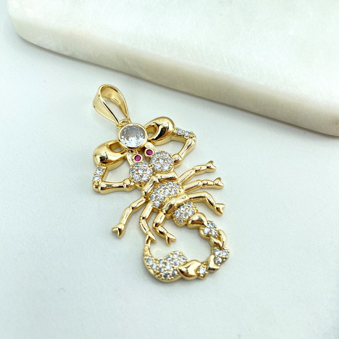 18k Gold Filled Zodiac Sign Charm, Stunning Scorpio With Clear and Pink ...