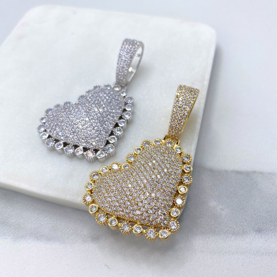 18k Gold Filled or Silver Filled Micro Pave Puffed Heart Shape Pendant ...