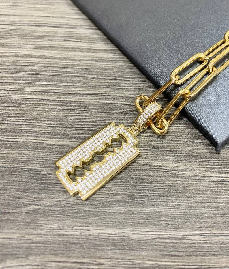 18k Gold Filled Fancy Micro Cubic Zirconia Razor Blade Charms - Etsy
