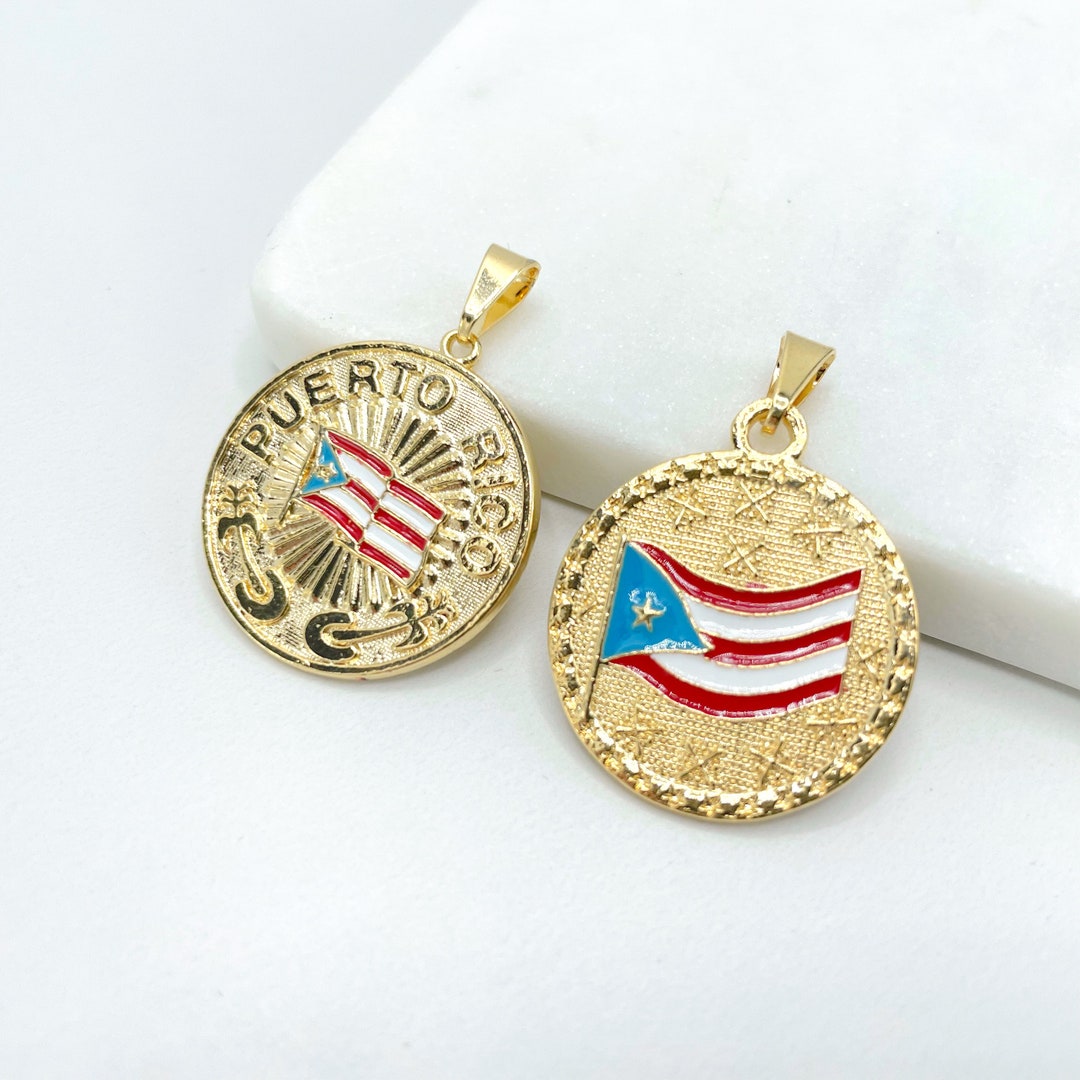 18k Gold Filled Texturized Puerto Rico Colored Medal Flag Pendant ...