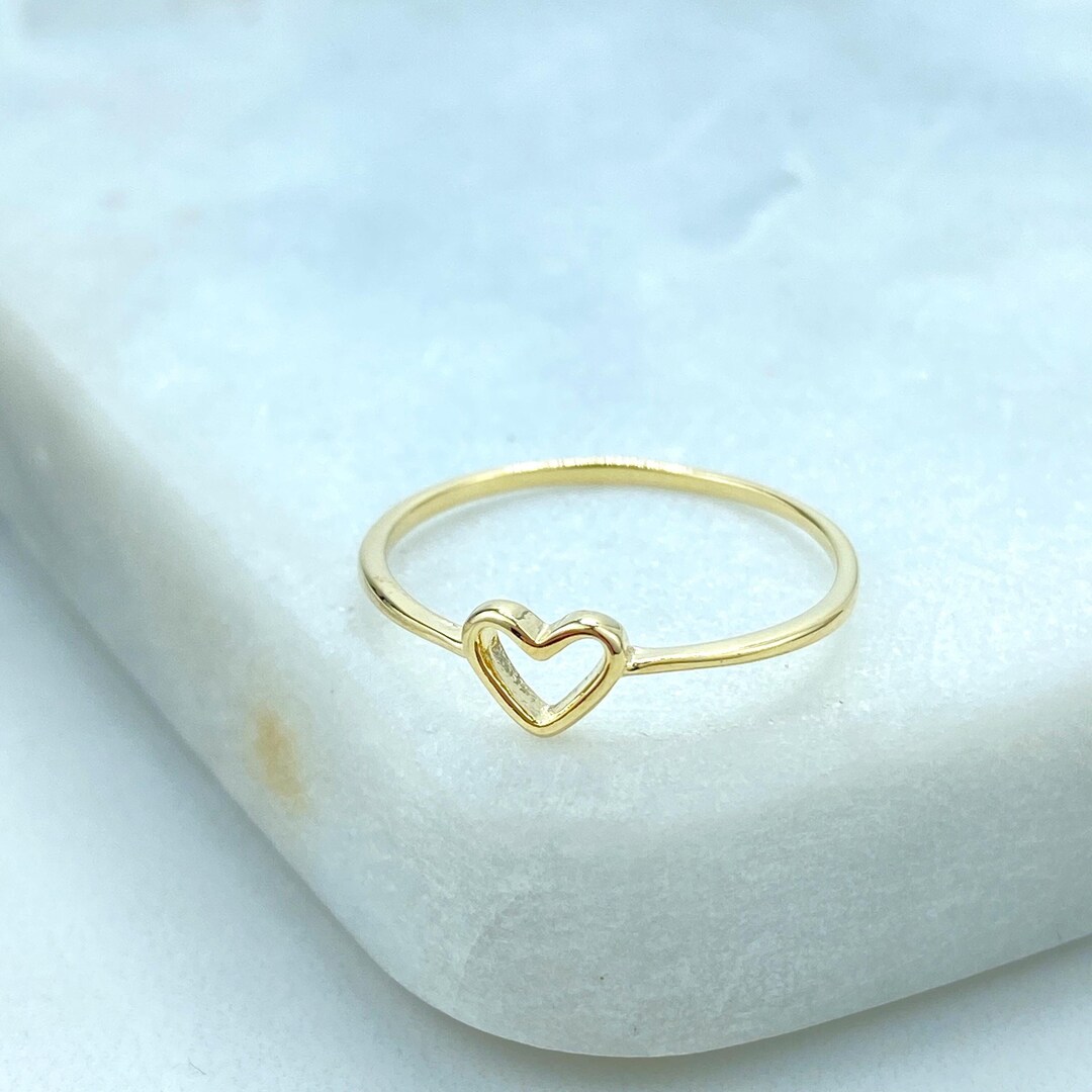 18k Gold Filled Small Heart Ring, Cutout Small Heart Thin Ring ...