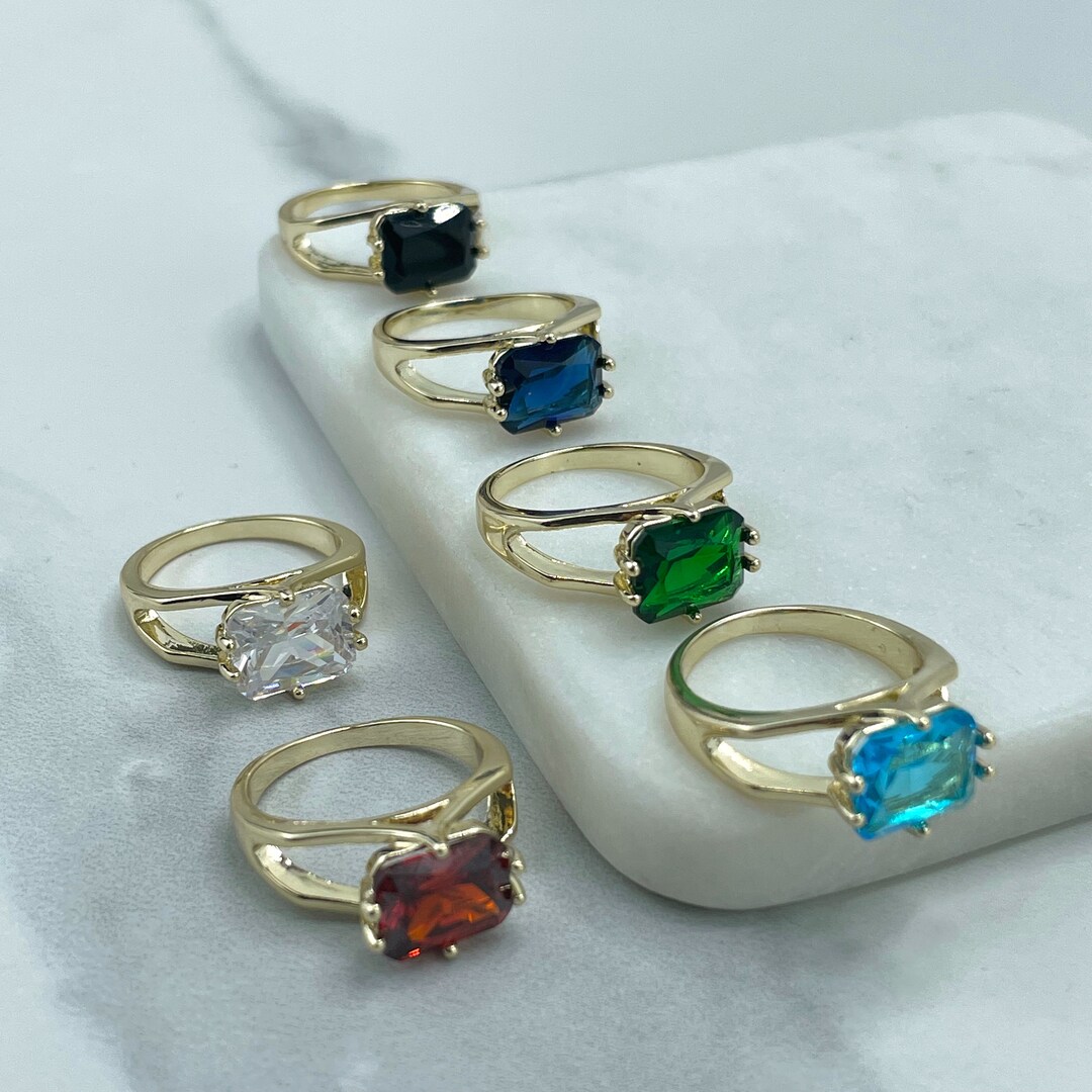 18k Gold Filled Colored Cubic Zirconia Rectangular Stone, Cutout Detail ...