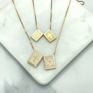 18k Gold Filled Escapulario, Scapular Necklace With Rectangular Cross ...
