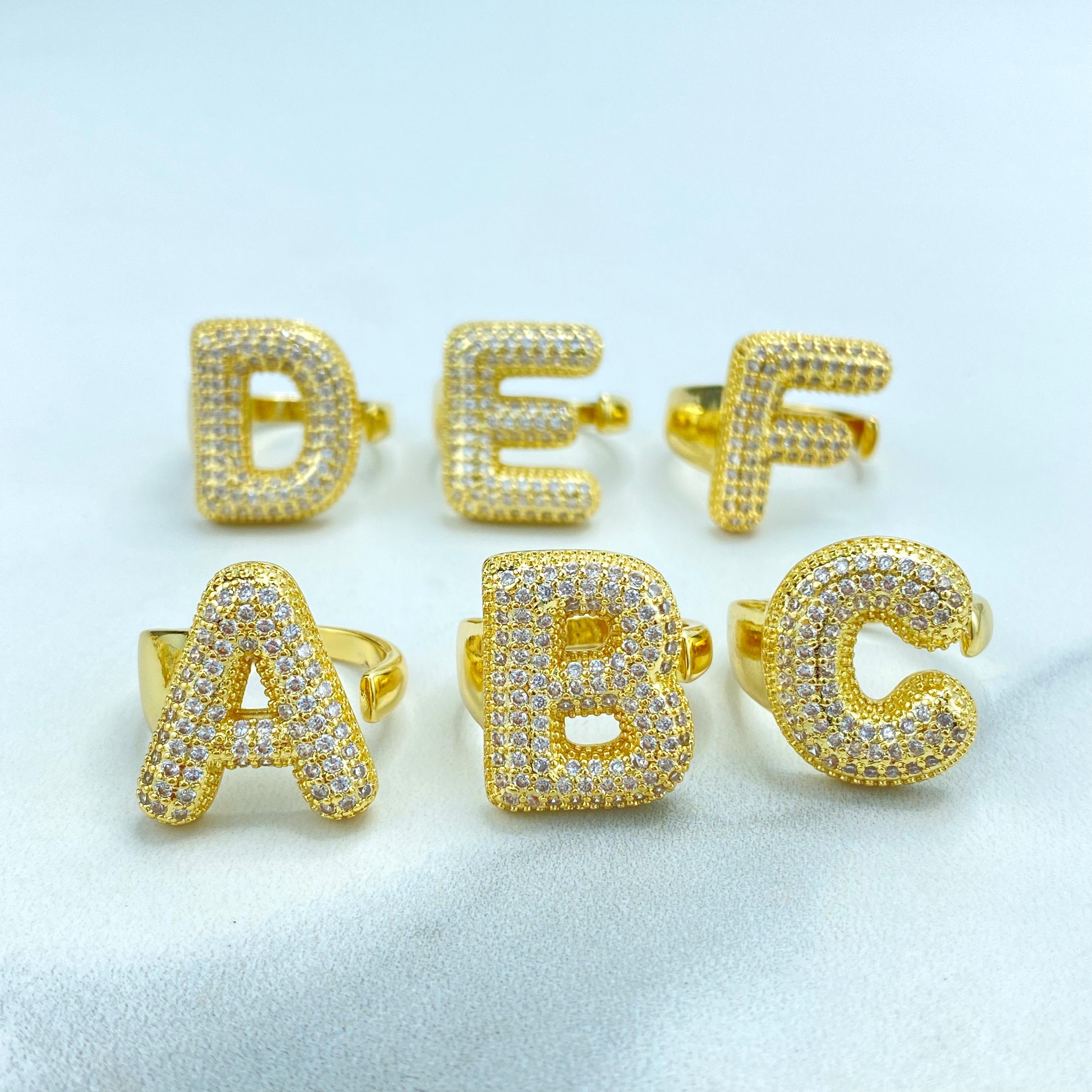 14k Gold Plated Chunky Ballon Letter Ring, Initial Ring for Women ...