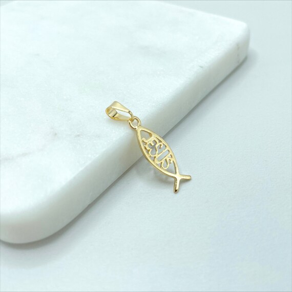 18k Gold Filled Fish Shape With jesus Name - Etsy