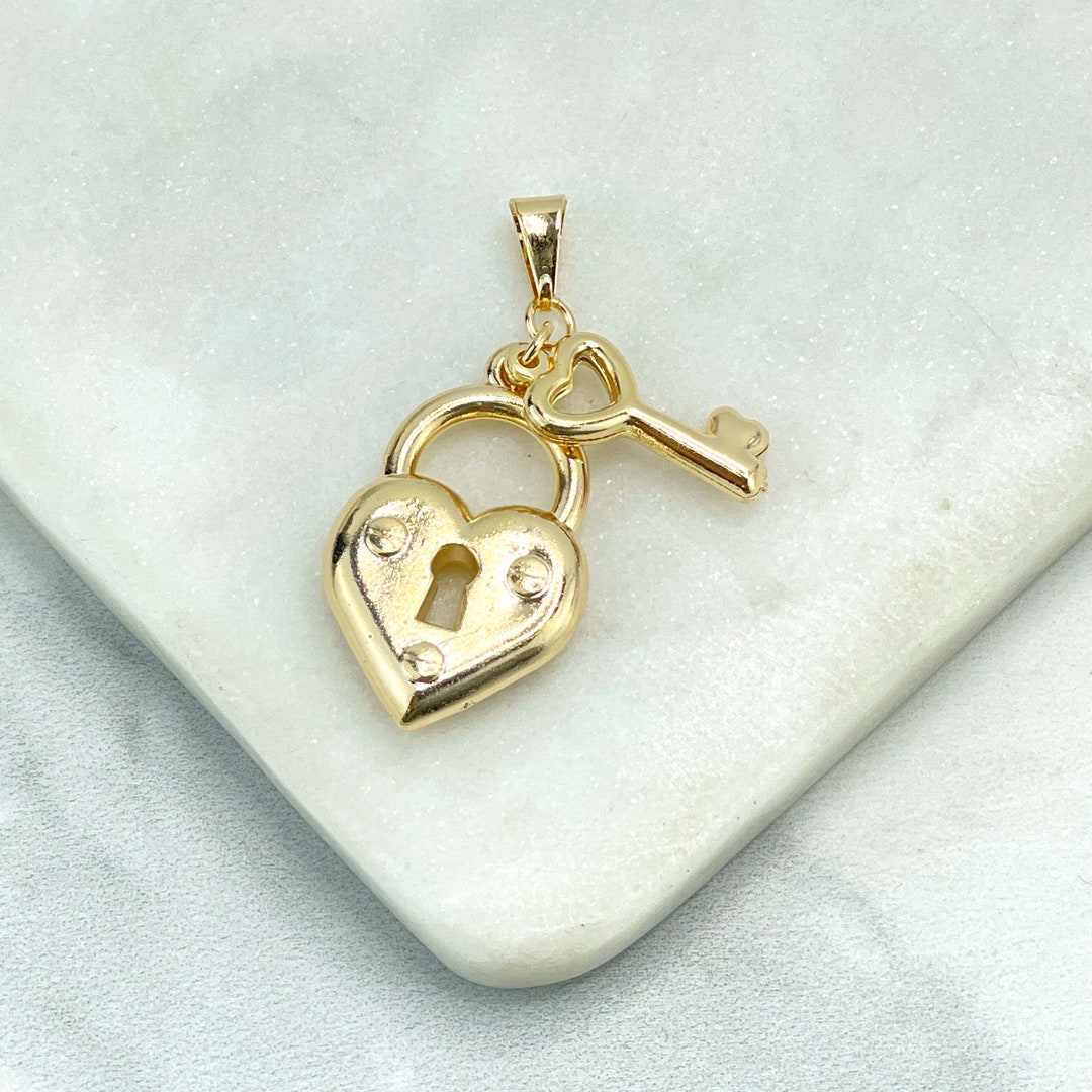 18k Gold Filled Heart Key and Heart Lock Shape Design Charm Pendant ...