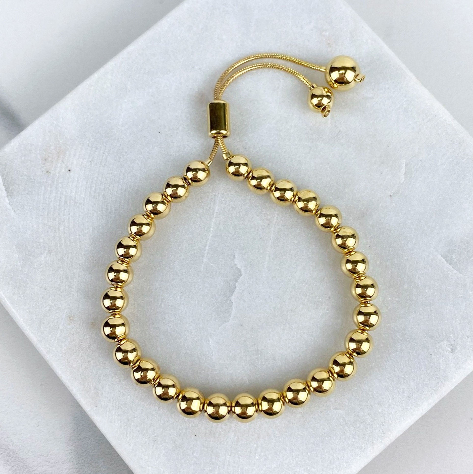 18k Gold Filled 6mm Medium Beaded Bracelet Available in Gold | Etsy