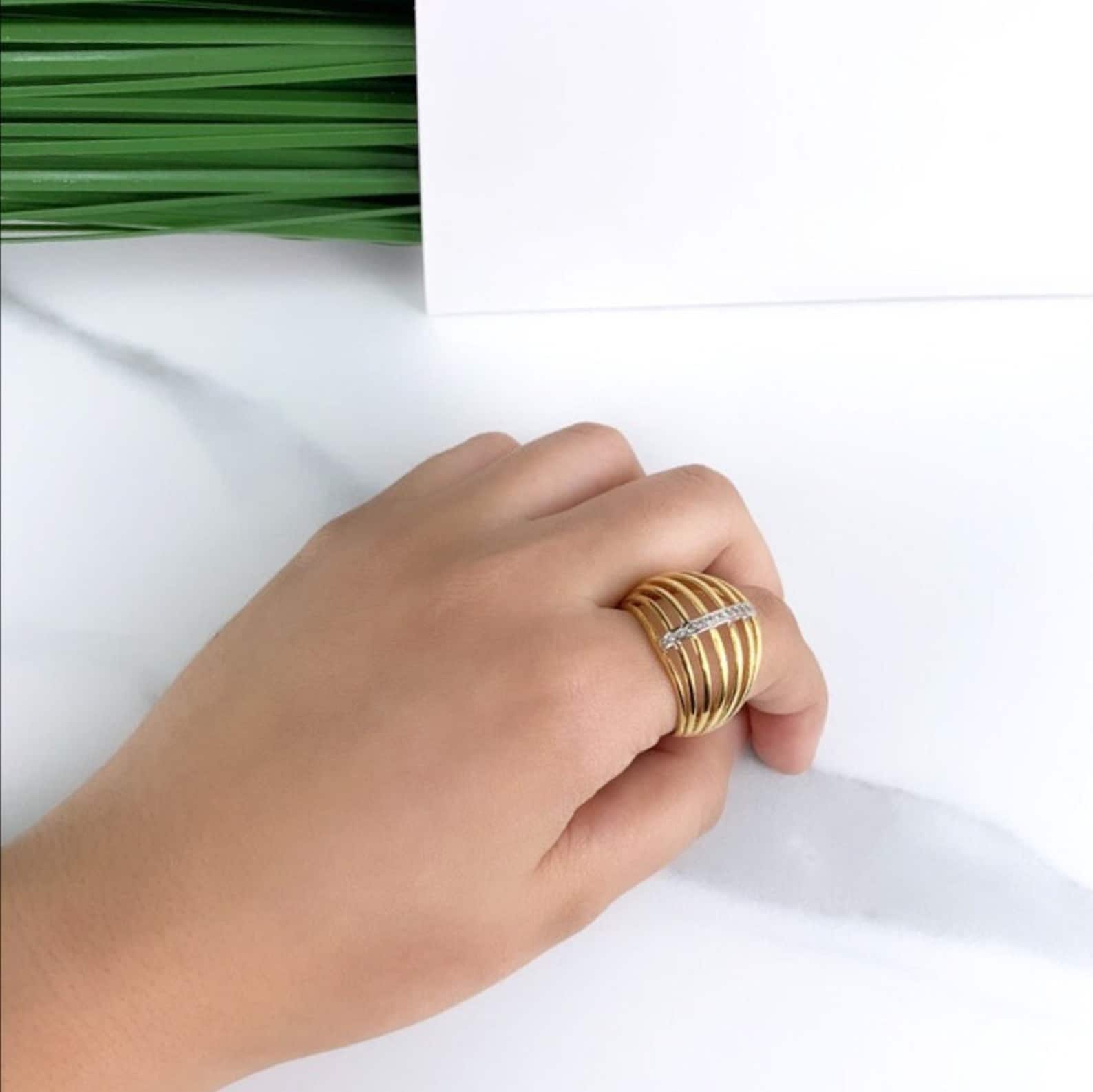 18k Gold Filled Hollow Dome Ring Featuring Cubic Zirconia - Etsy