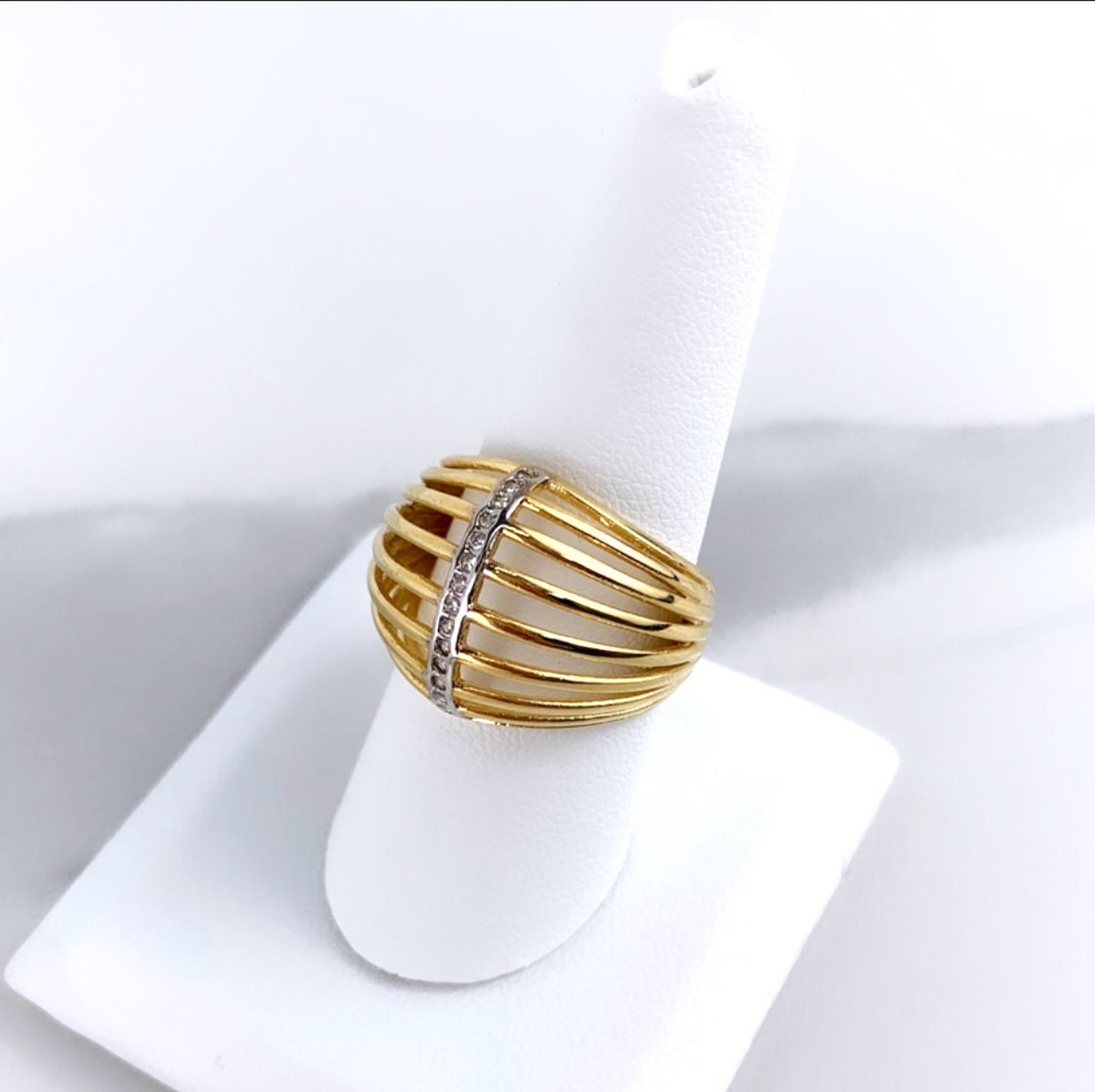18k Gold Filled Hollow Dome Ring Featuring Cubic Zirconia - Etsy