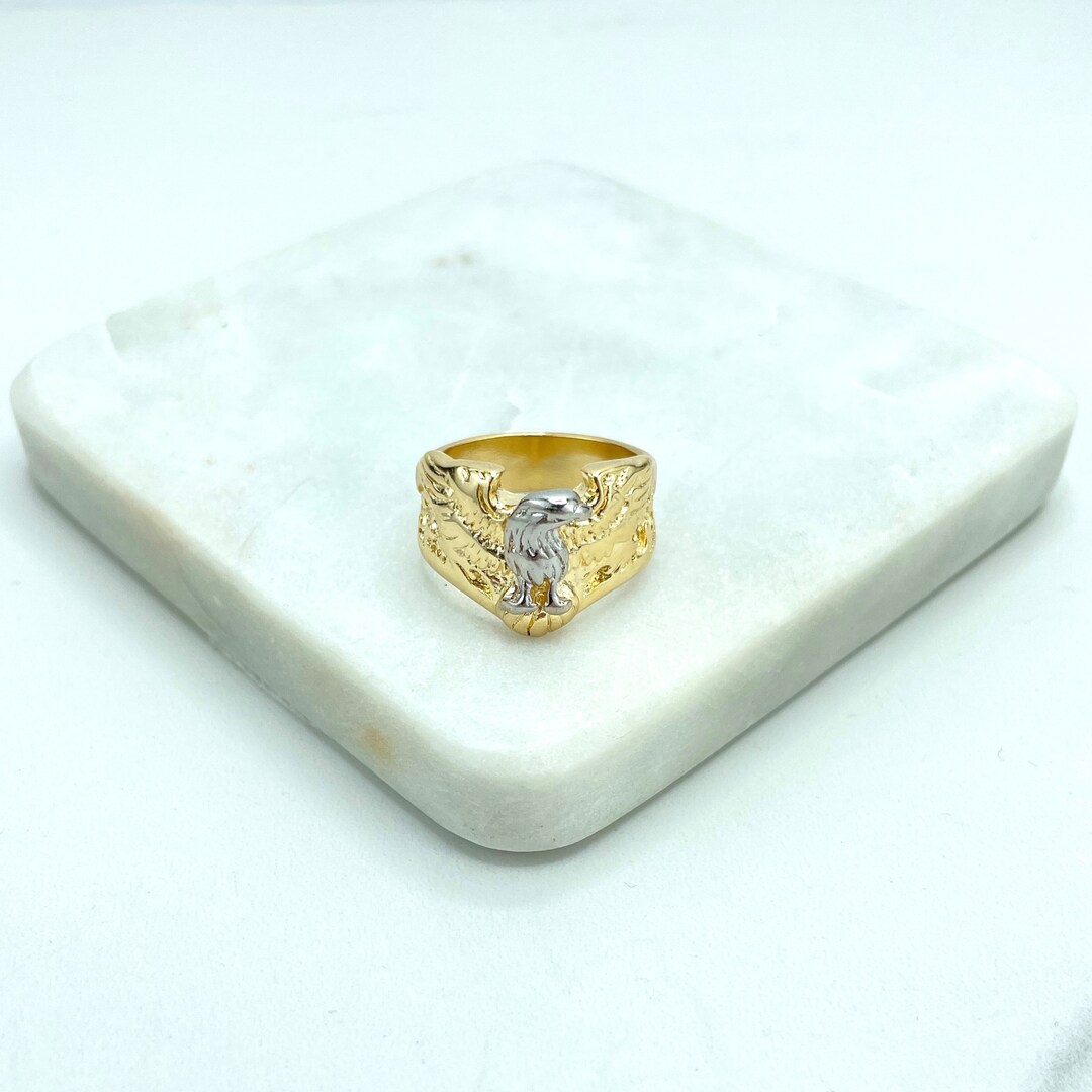 18k Gold Filled Two Tone Eagle Signet Style Men's Ring, American Eagle ...