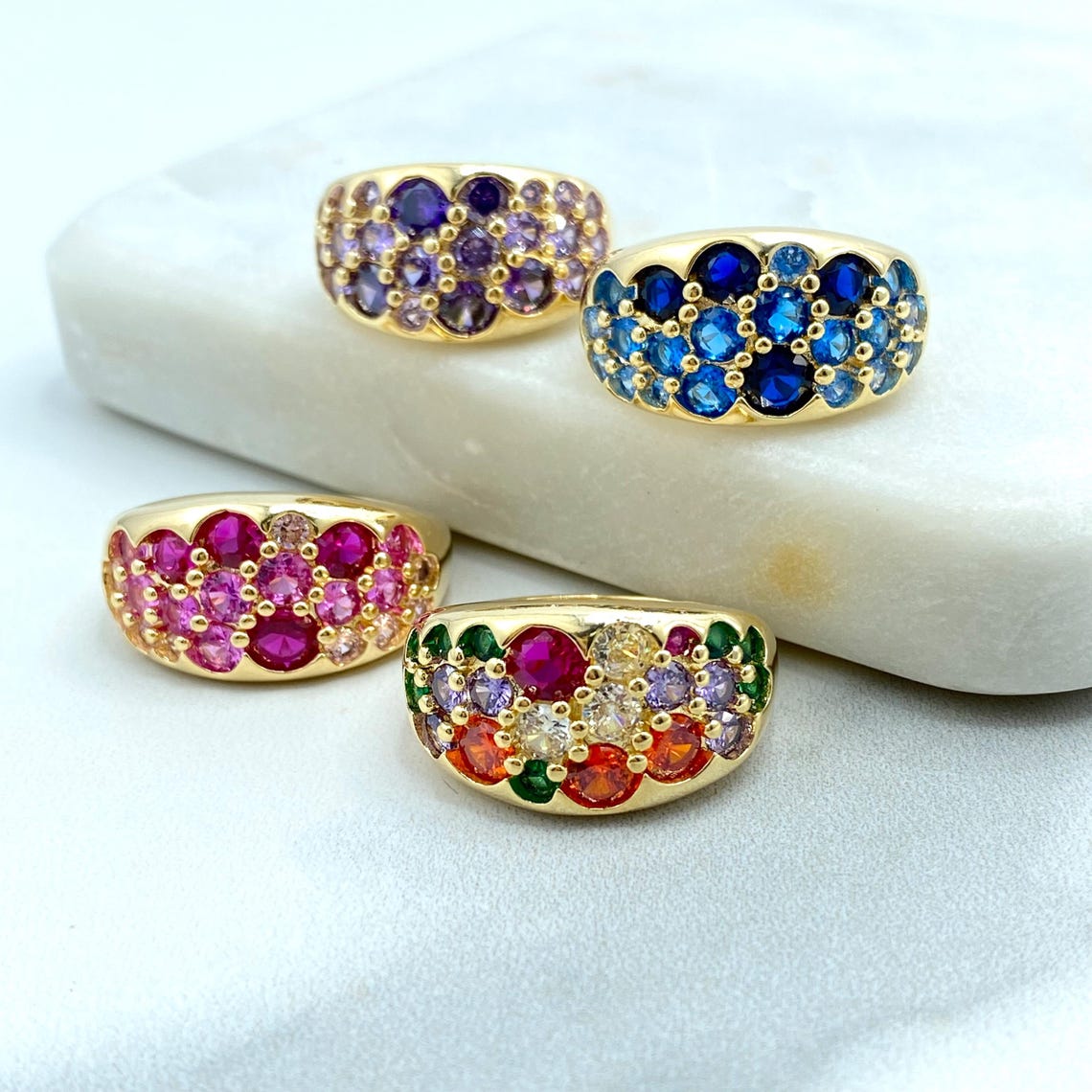 18k Gold Filled Multi Gemstone Ring, Colorful Gemstone Statement Ring ...