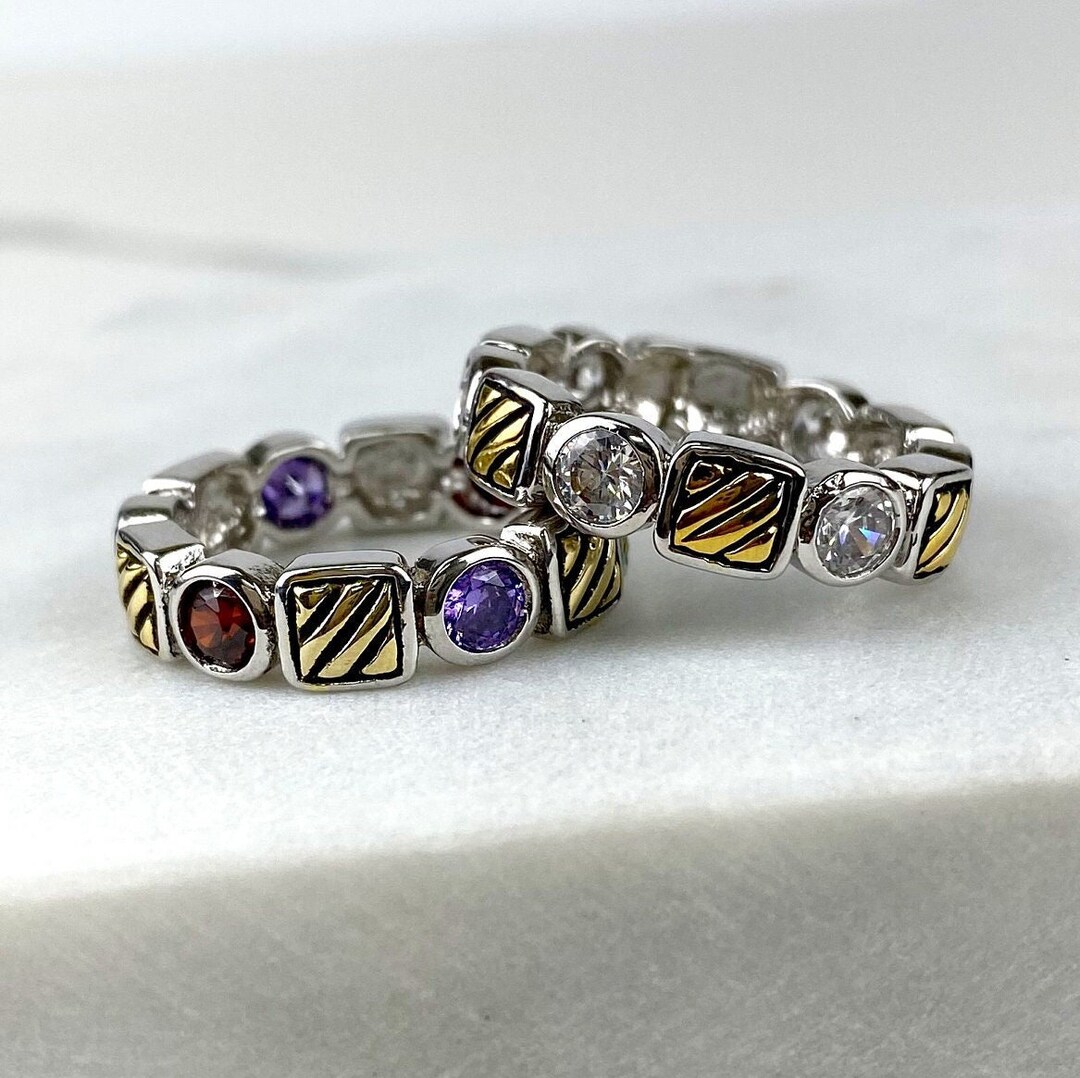 Vintage Aged Rhodium Filled Fancy Rings Featuring Designed Pattern Gold ...