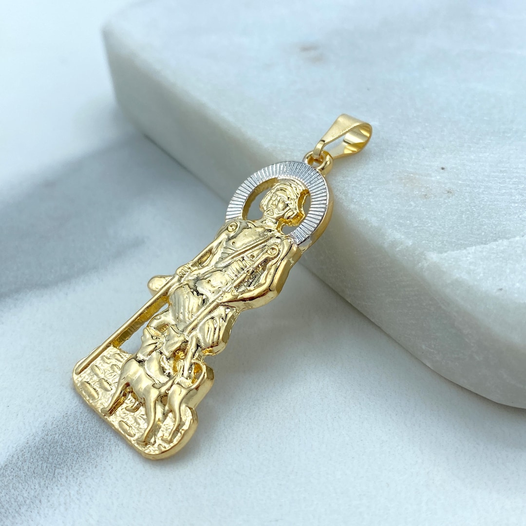 18K Gold Filled Two Tone Saint Lazarus Pendant Charm, Patron Pendant ...