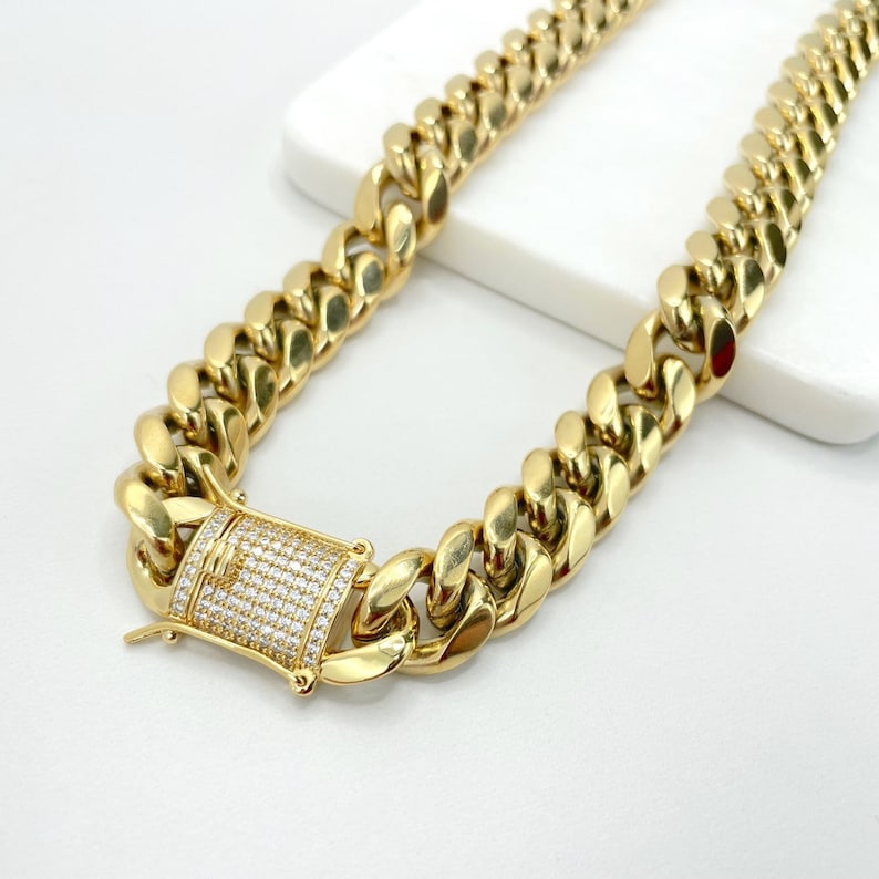 14k Gold Filled Miami Cuban Link Bracelet, 10mm, 12mm, 14mm, CZ Double ...
