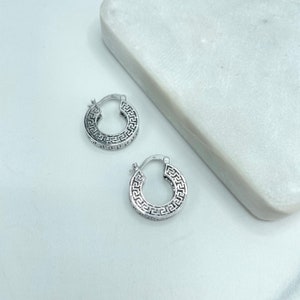 Silver Filled Textured Greek Key Hoops Shape Earrings, Cutout Greek Key ...