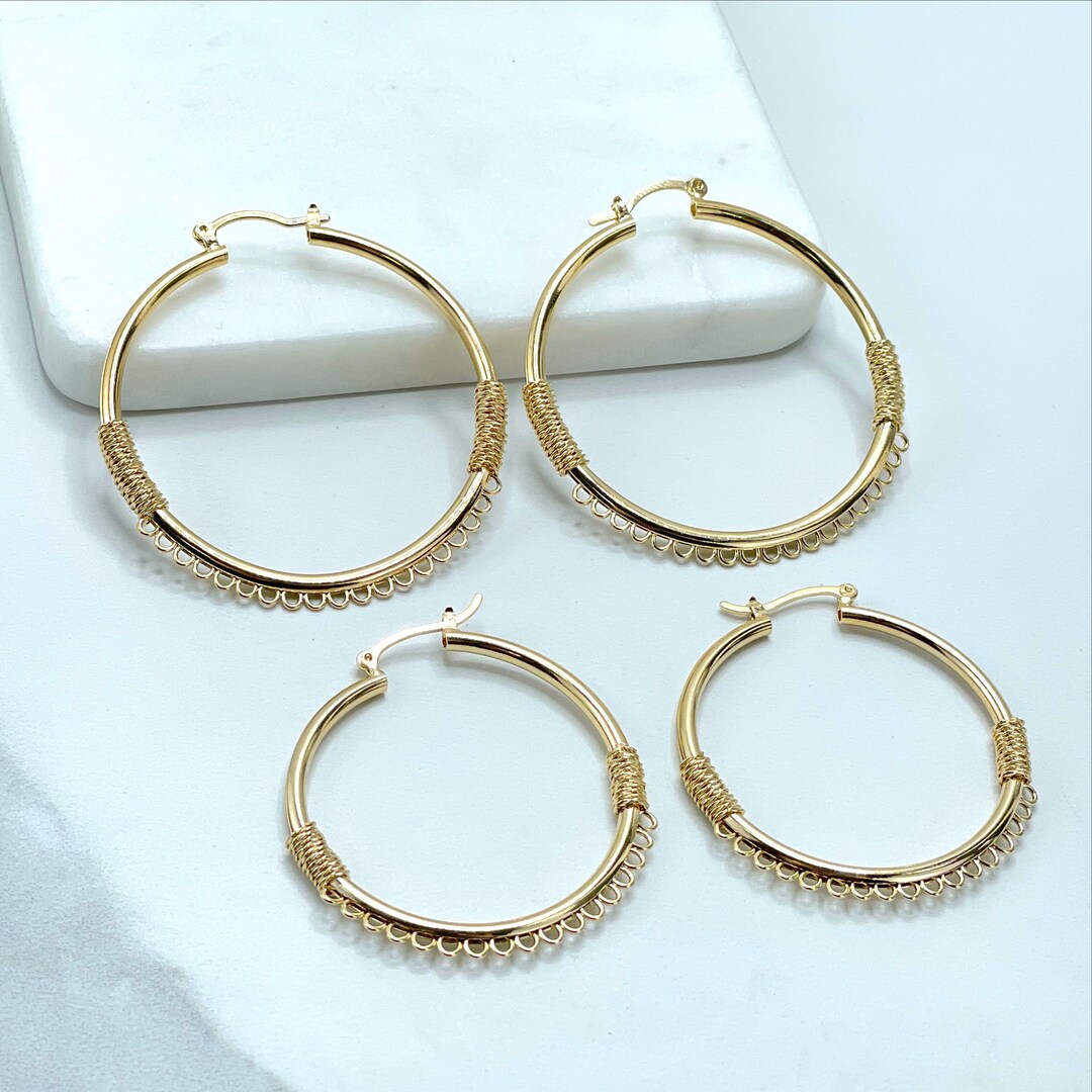 18k Gold Filled 42mm or 50mm Textured Rolled, Hoops 4mm Thickness ...