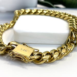 14mm Miami Cuban Link Bracelet in 14k Gold Filled Featuring Double ...