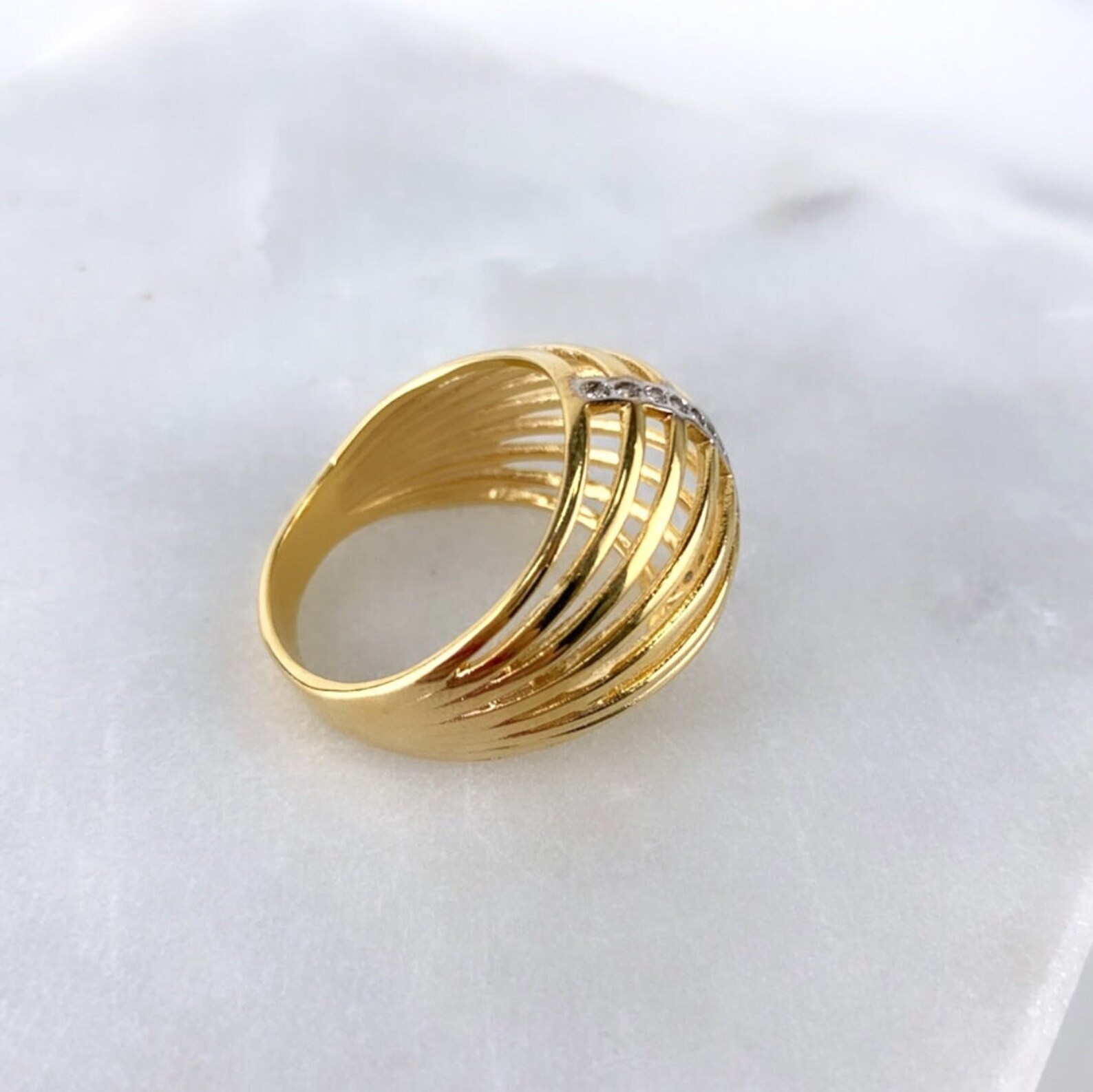 18k Gold Filled Hollow Dome Ring Featuring Cubic Zirconia - Etsy
