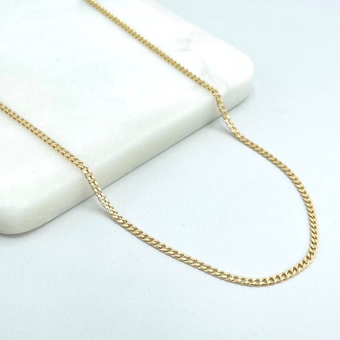 18k Gold Filled 2mm Flat Curb Link Chain, 2mm Cuban Link Chain, 16 ...