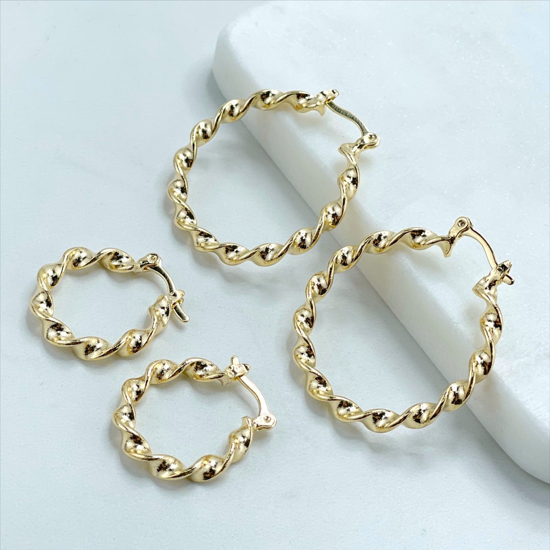 18k Gold Filled 20 or 30mm Twisted Hoop Earrings, Push Back Closure ...