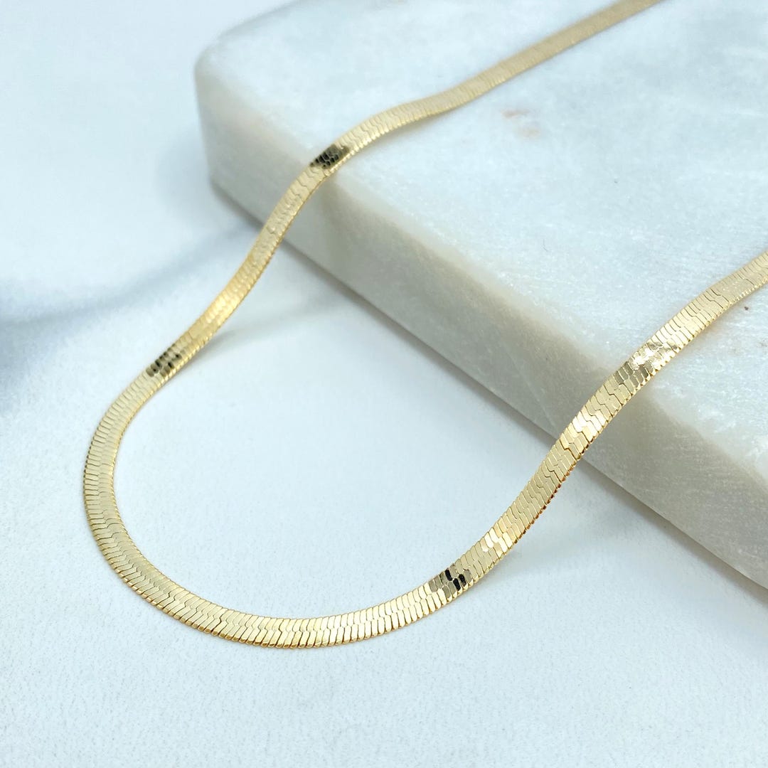 18k Gold Filled 3mm Herringbone Snake Chain, 14 Inches, 16 Inches or 18 ...