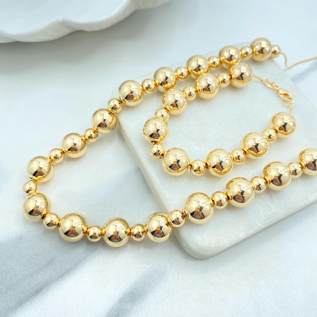18k Gold Filled Beaded Ball Chain, Necklace or Bracelet, Statement Set ...