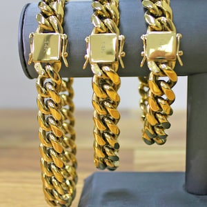 14mm Miami Cuban Link Bracelet in 14k Gold Filled Featuring Double ...