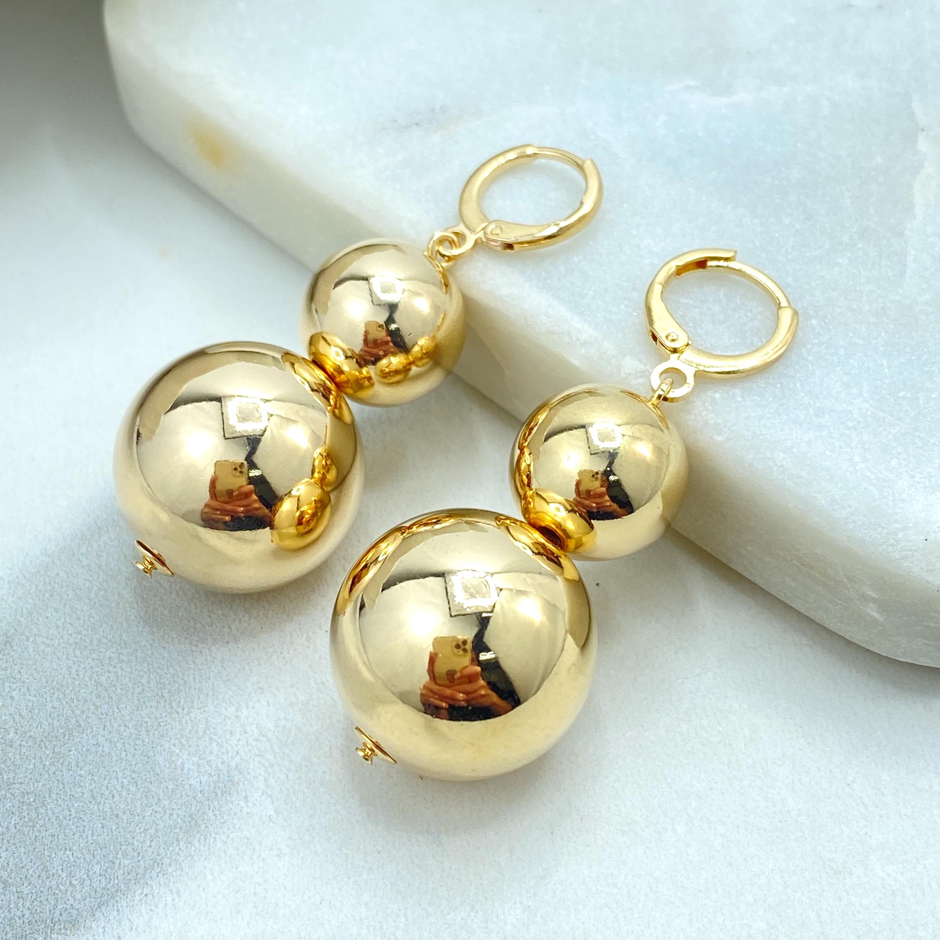 18k Gold Filled Double Ball Drop Earrings, Lightweight Bold Statement ...