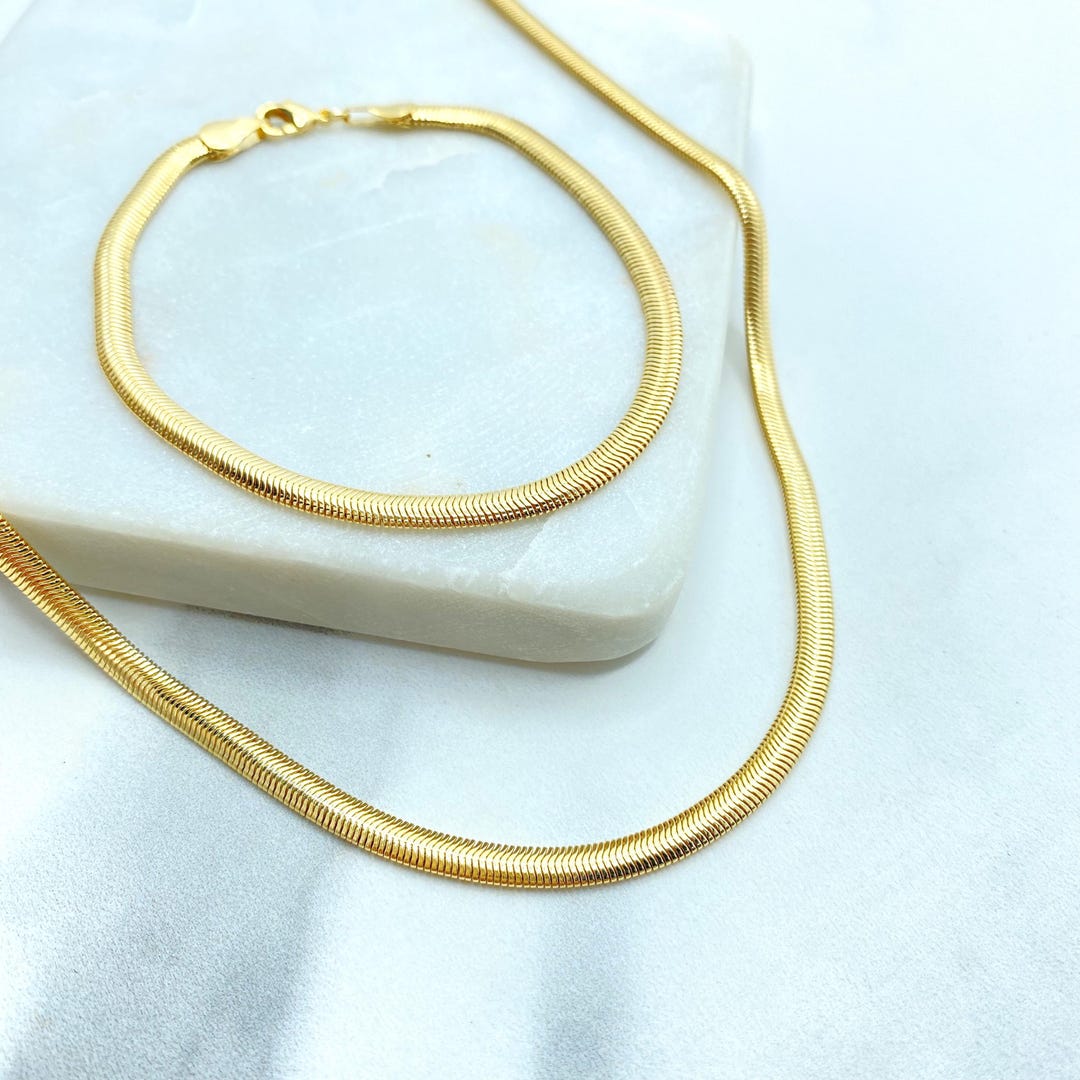 18k Gold Filled 4mm Snake Herringbone Chain, or Bracelet, Slinky Snake ...