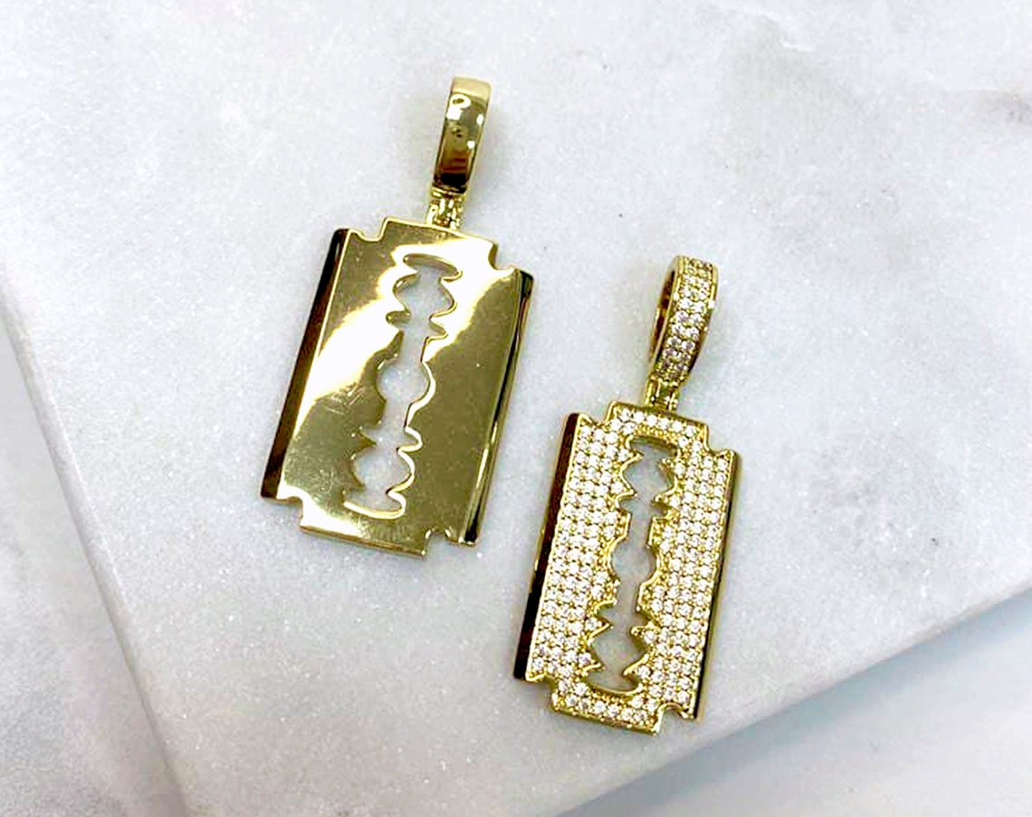 18k Gold Filled Fancy Micro Cubic Zirconia Razor Blade Charms - Etsy