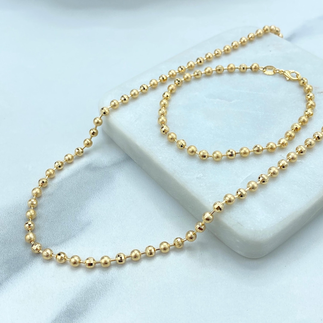 18k Gold Filled Textured Ball Beads Chain, Bracelet or Anklet, Buy as a ...