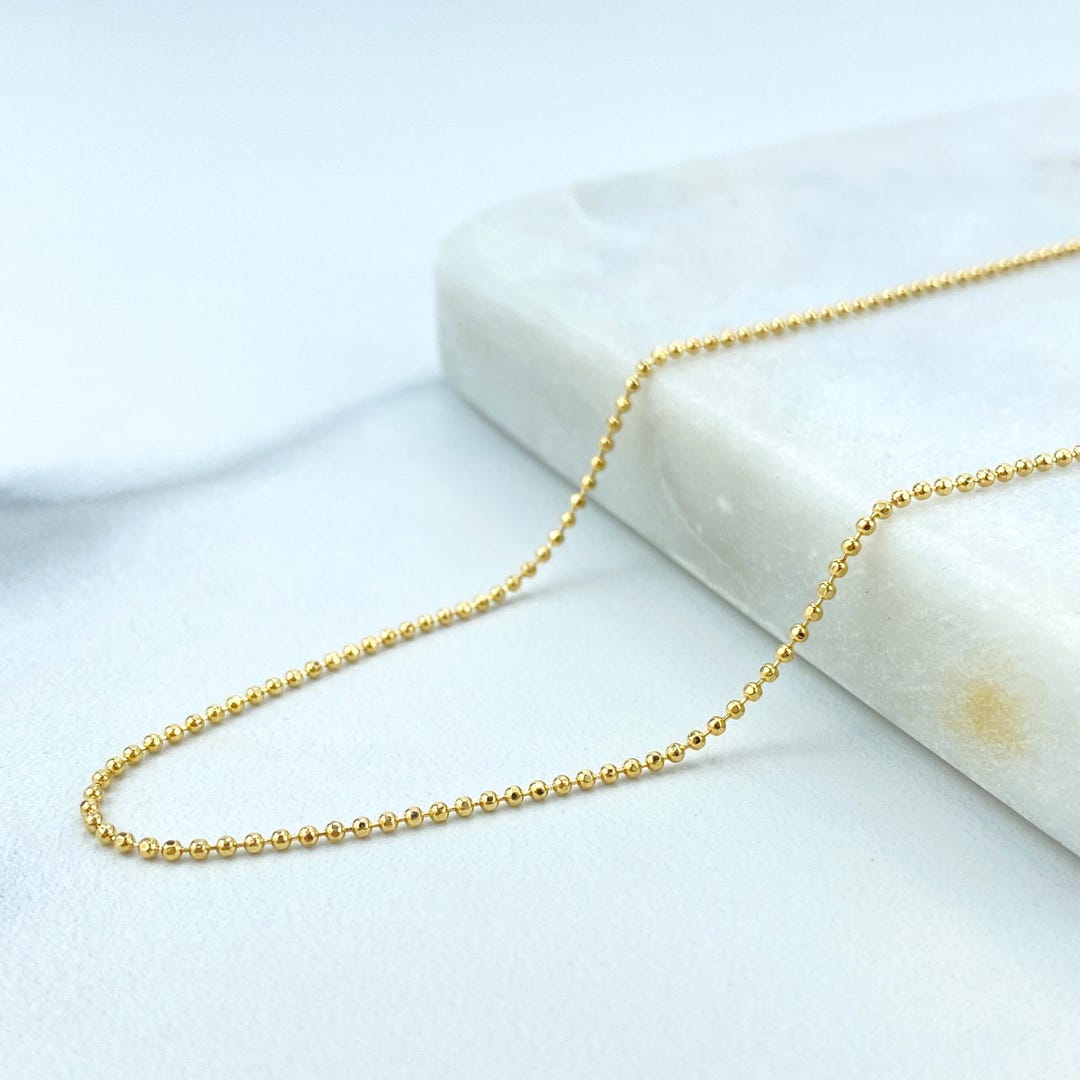 18k Gold Filled 1mm Bead Ball Link Chain, Beaded Necklace Chain, Ball ...