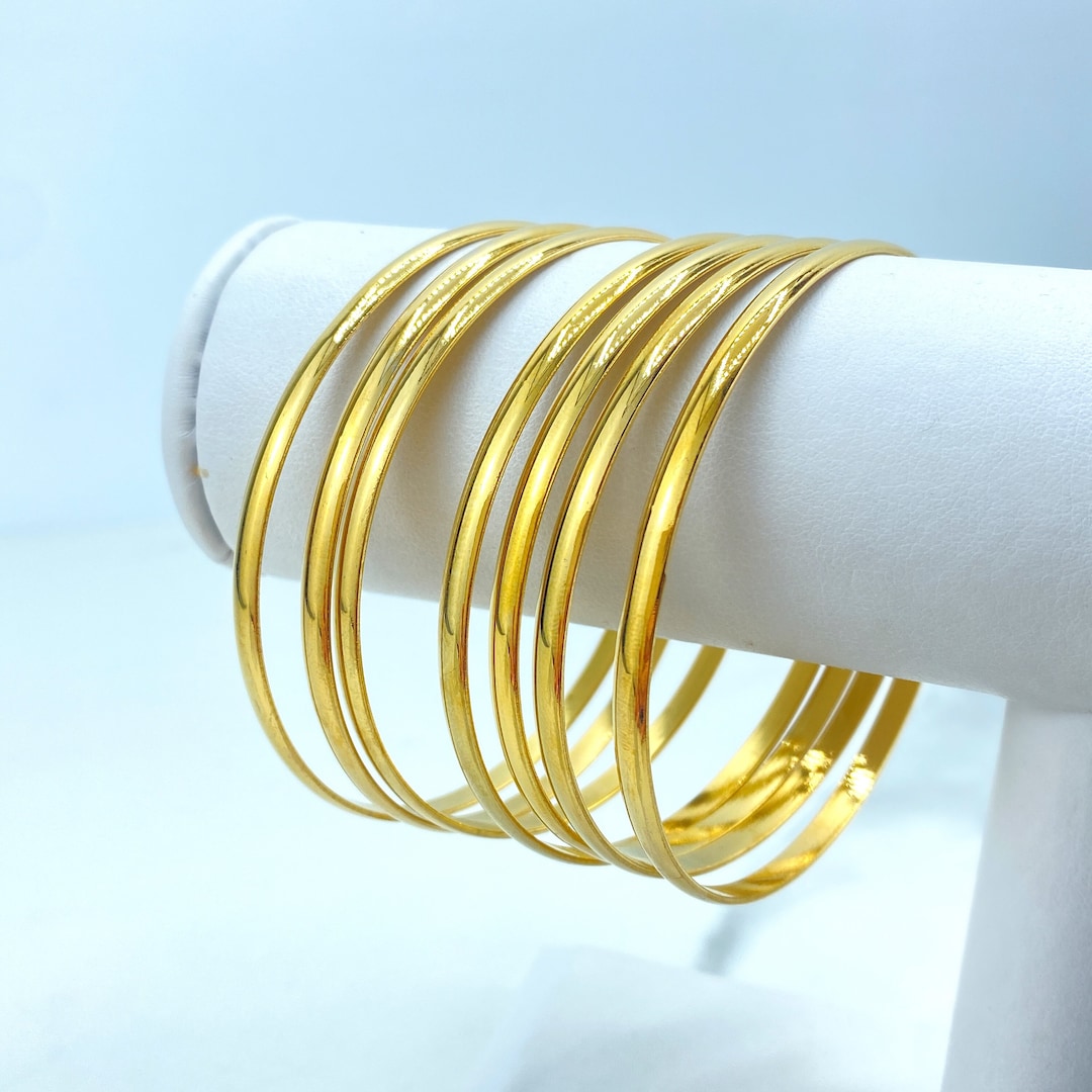 Stainless Steel Glossy Thin Round Bangle Bracelet Set in S M L ...