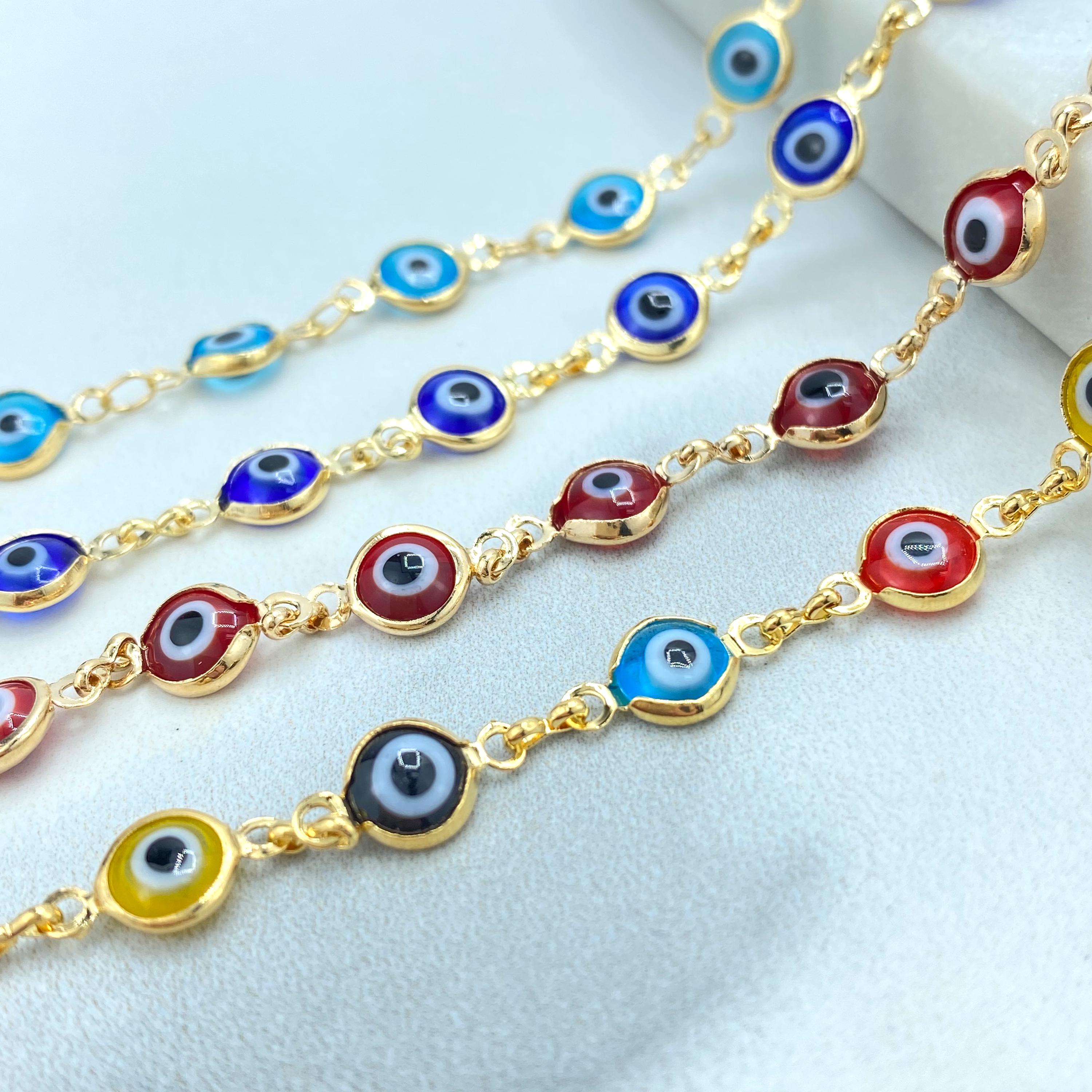 18K Gold Filled Evil Eye Bracelet, Linked Glass Eye Station Chain - Etsy
