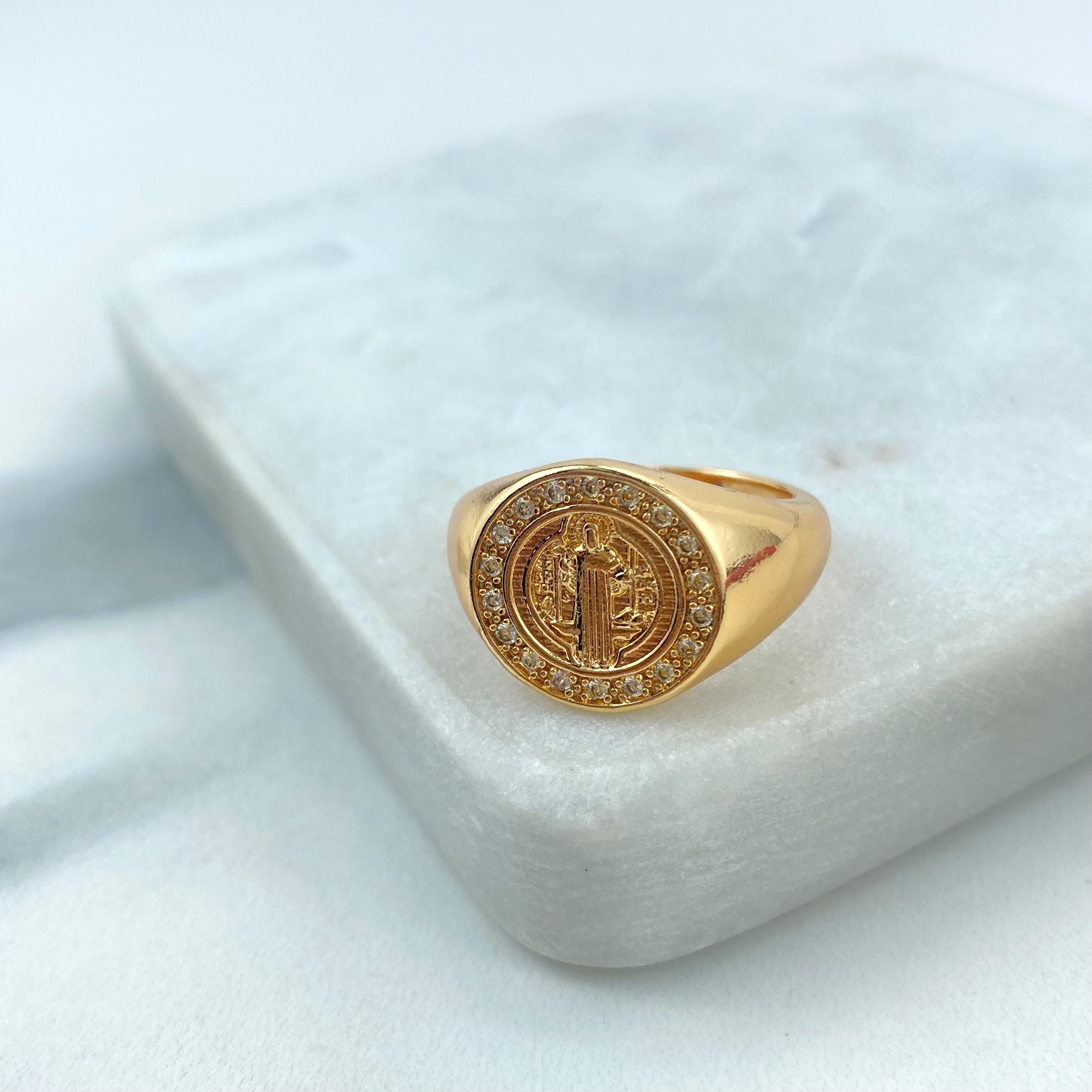 18k Gold Filled Saint Benedict Medal Ring With Micro Cubic Zirconia ...