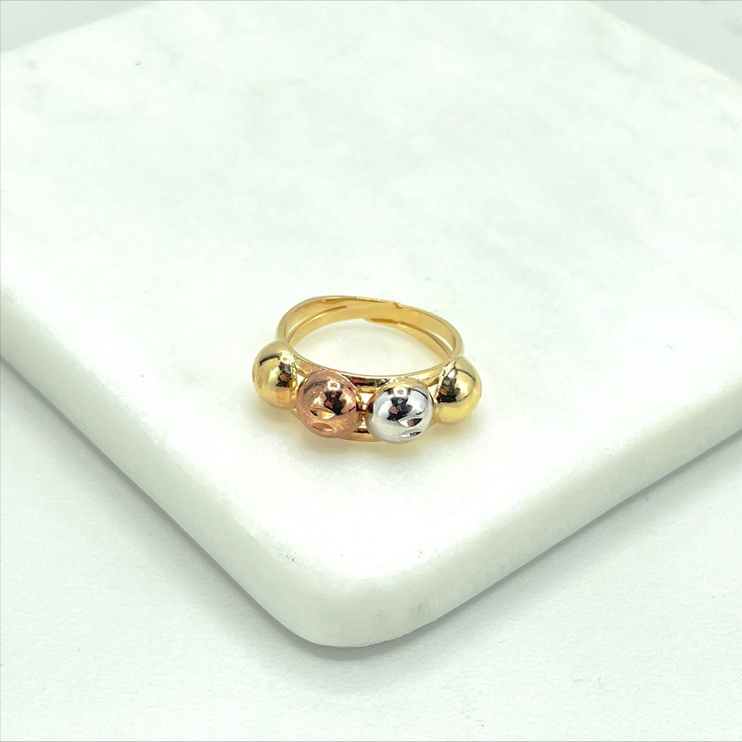 18k Gold Filled Three Tone, Tri-color Classic Elegant Balls Ring ...
