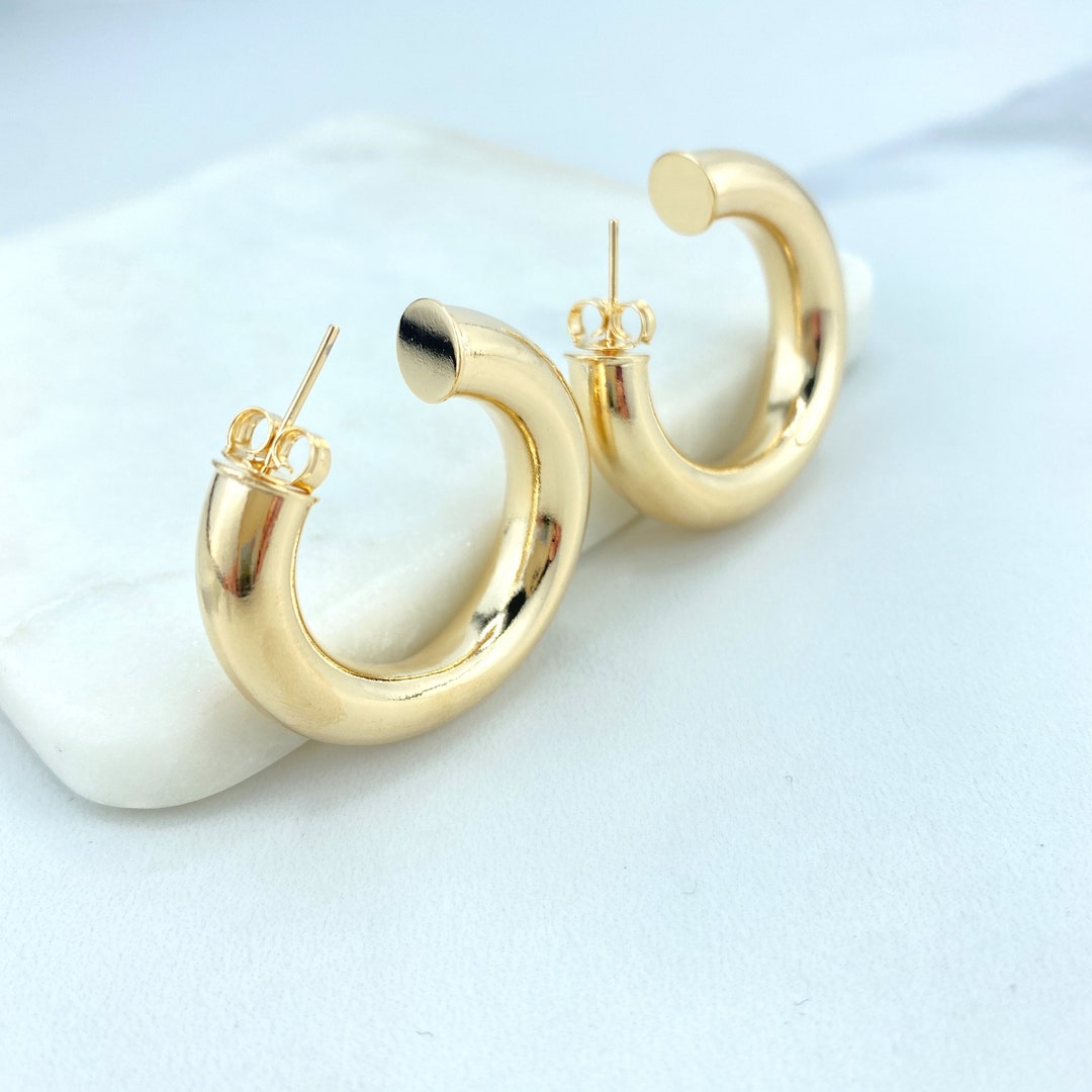 18k Gold Filled 7mm Thickness Donut Tubular Open Hoop Earrings 35mm C ...