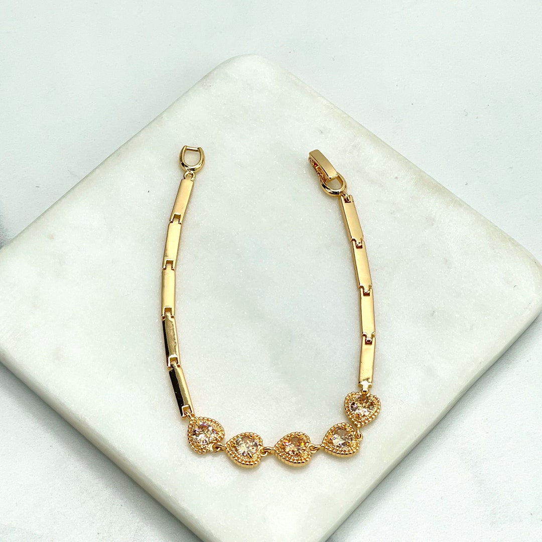 18k Gold Filled Amber Color Heart Shape Cubic Zirconia Linked Charms ...