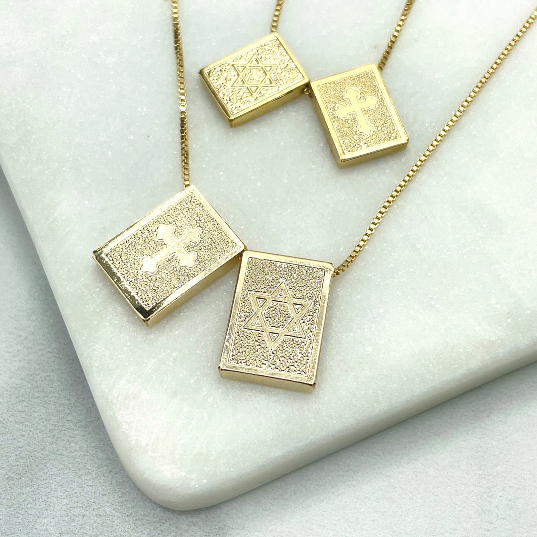 18k Gold Filled Escapulario, Scapular Necklace With Rectangular Cross ...