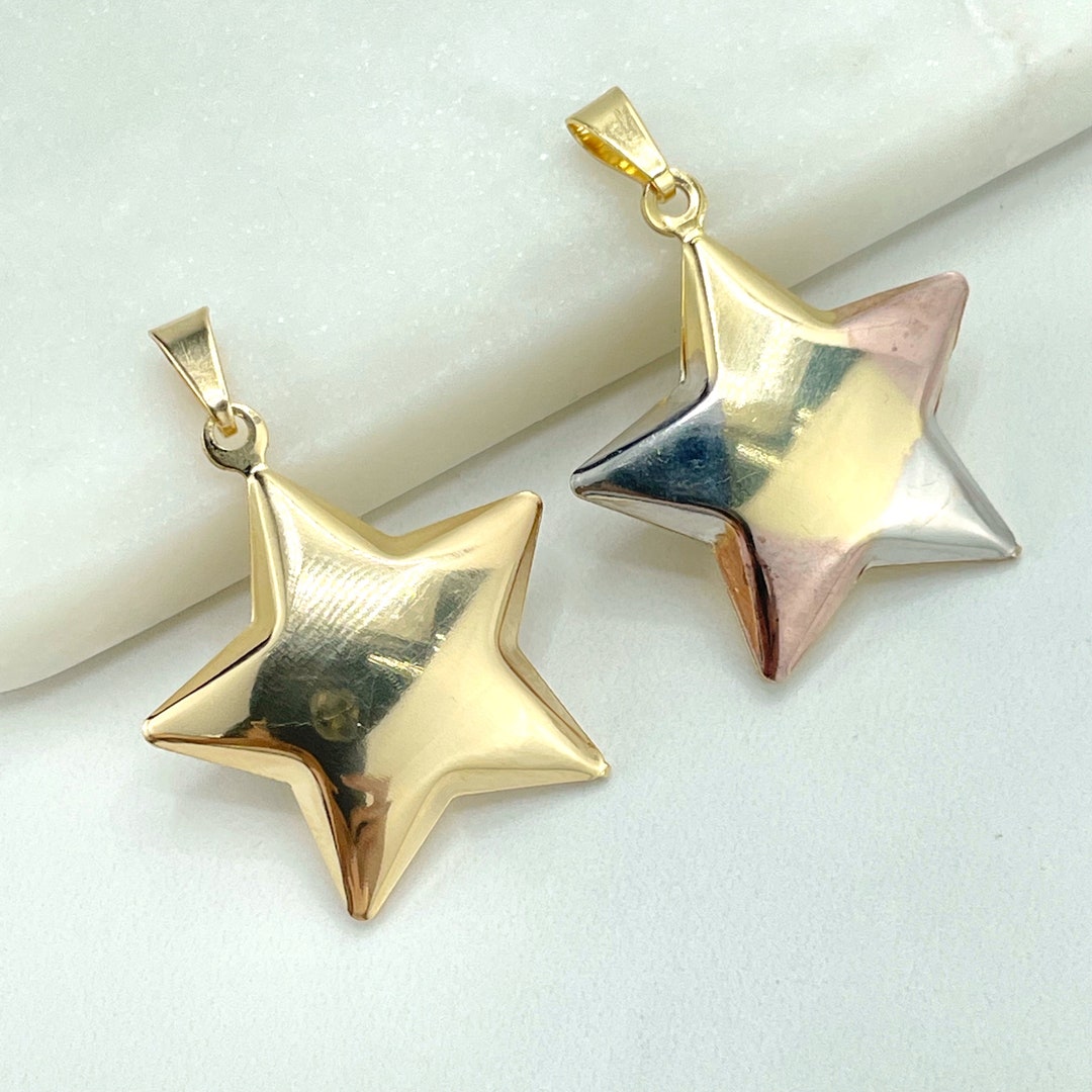 18k Gold Filled 3D Puffed Star Pendant Charm Gold or Three Tones , Star ...