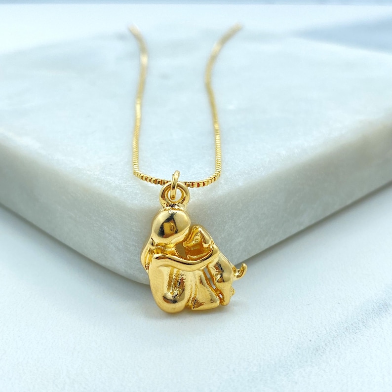 18k Gold Filled Girl & Puppy Pendant Necklace, With Extender, Girl ...