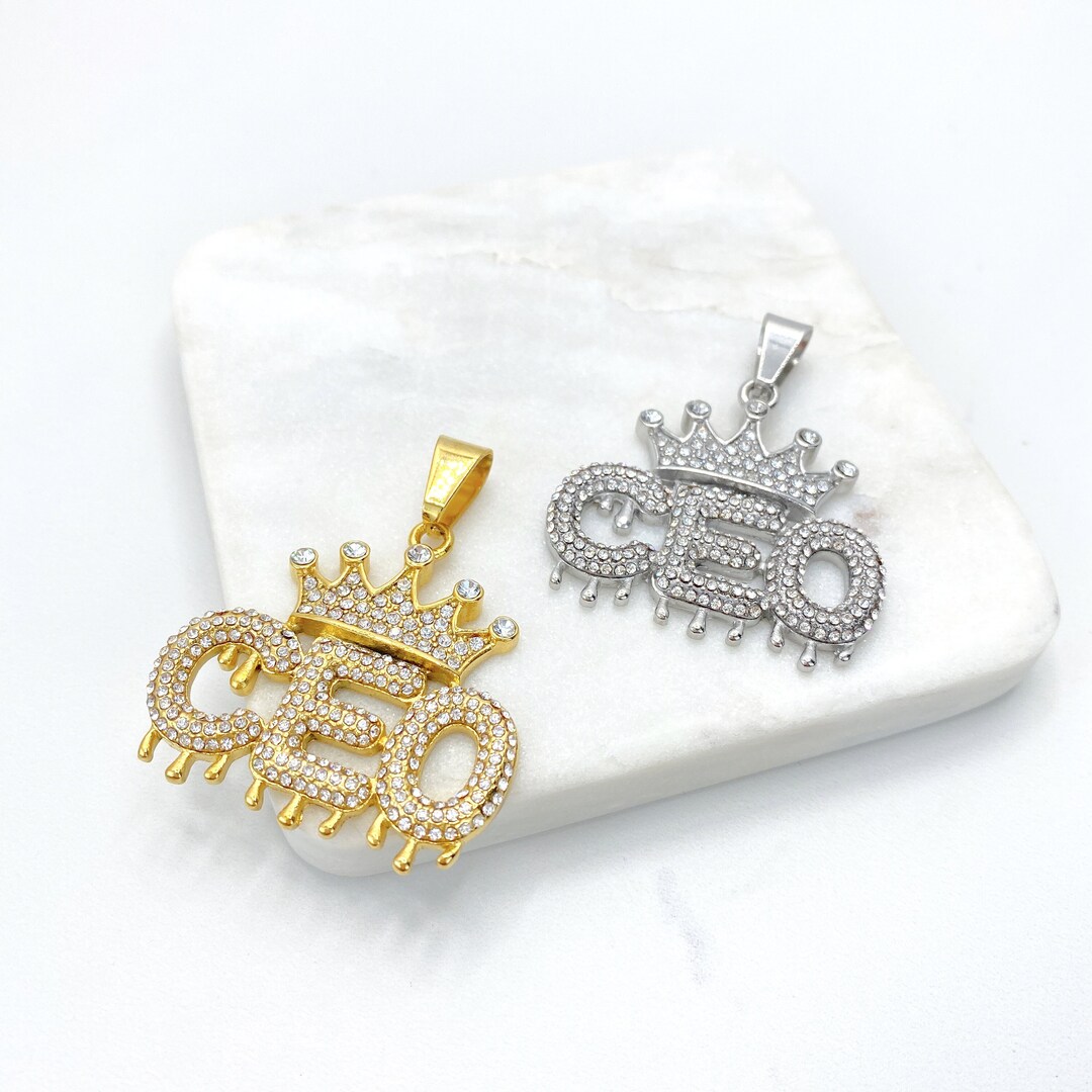 Stainless Steal With Clear Cubic Zirconia ''CEO'' Word Letter Charms ...